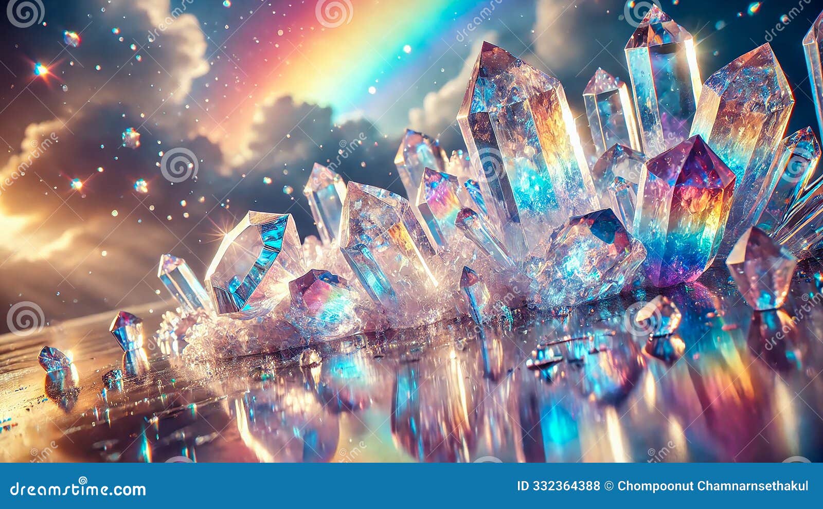 Iridescent Quartz Crystals On A Smooth Stone Surface Stock Image ...