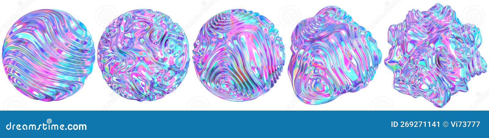 Iridescent Reflective Distorted Sphere Set Isolated on White Background ...