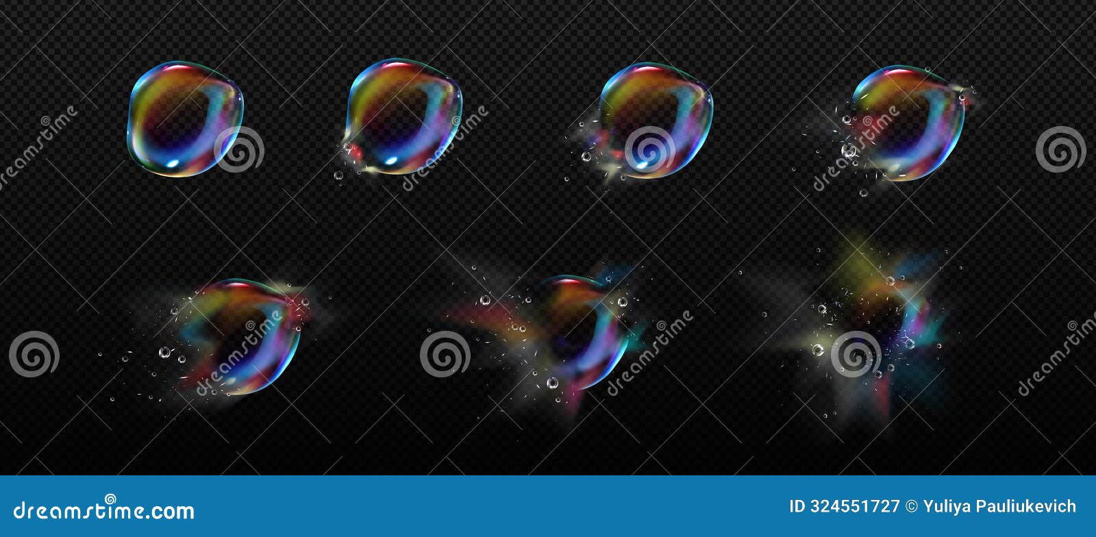 Iridescent Soap Bubble Burst Sequence Steps Stock Illustration ...