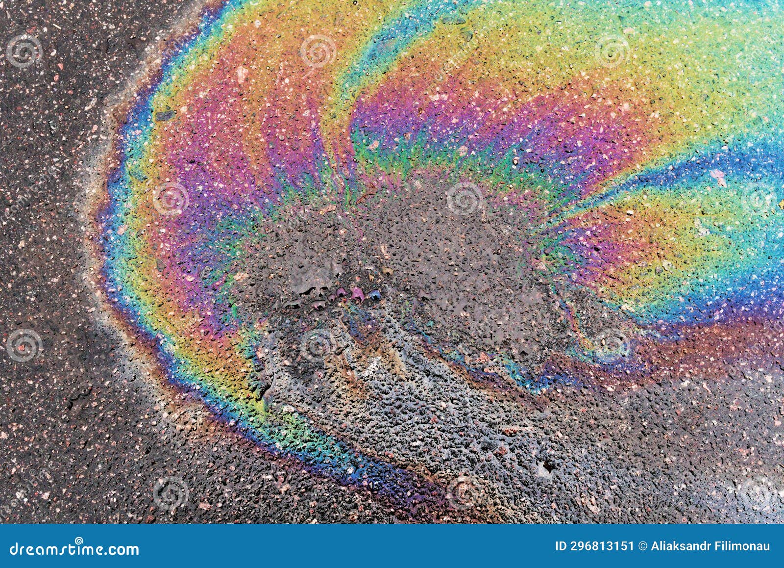 Iridescent Spot Of Gasoline. Petrol On The Asphalt A Big Polluted ...