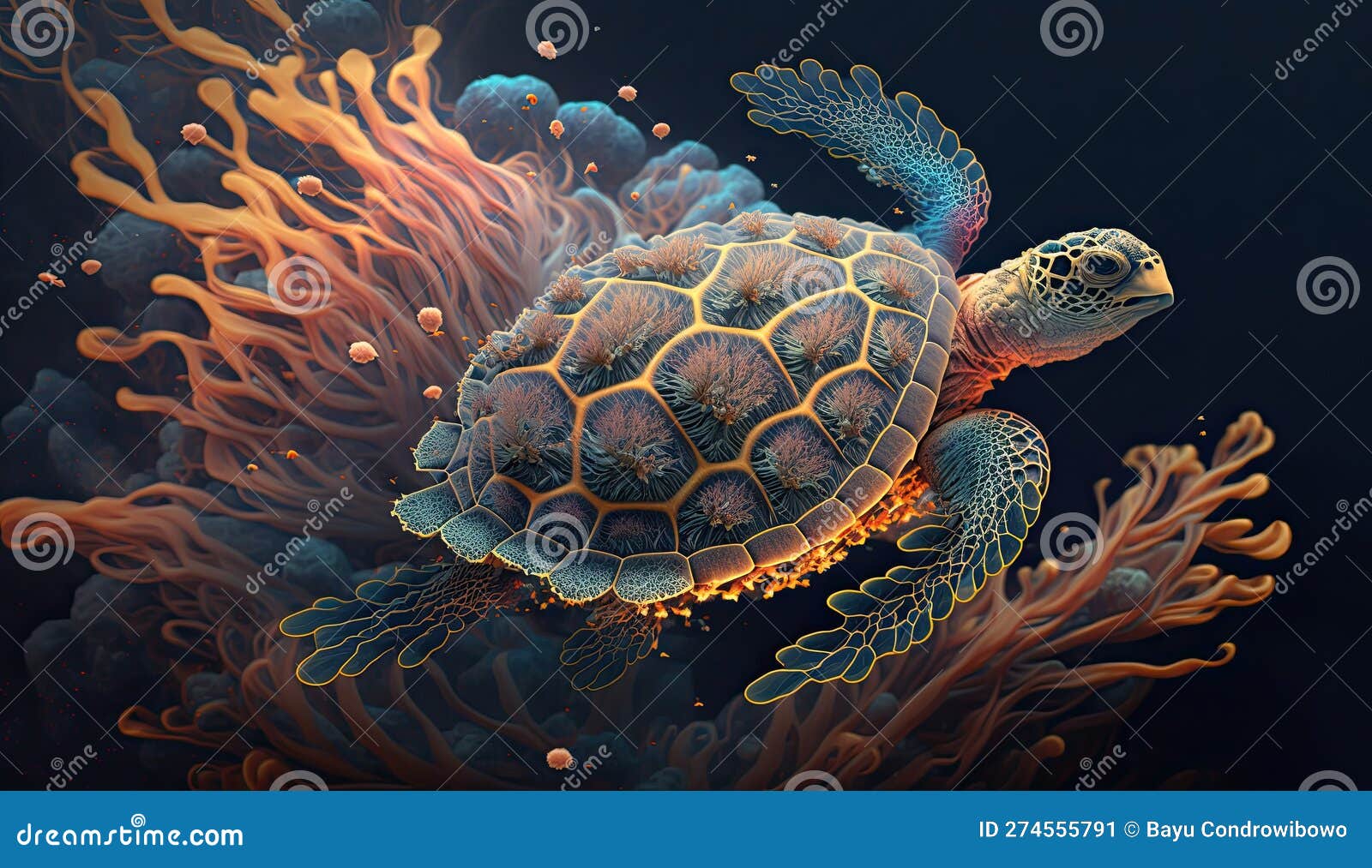 Iridescent Turtle Made of Sea Corals and Space Elements - Generative AI ...