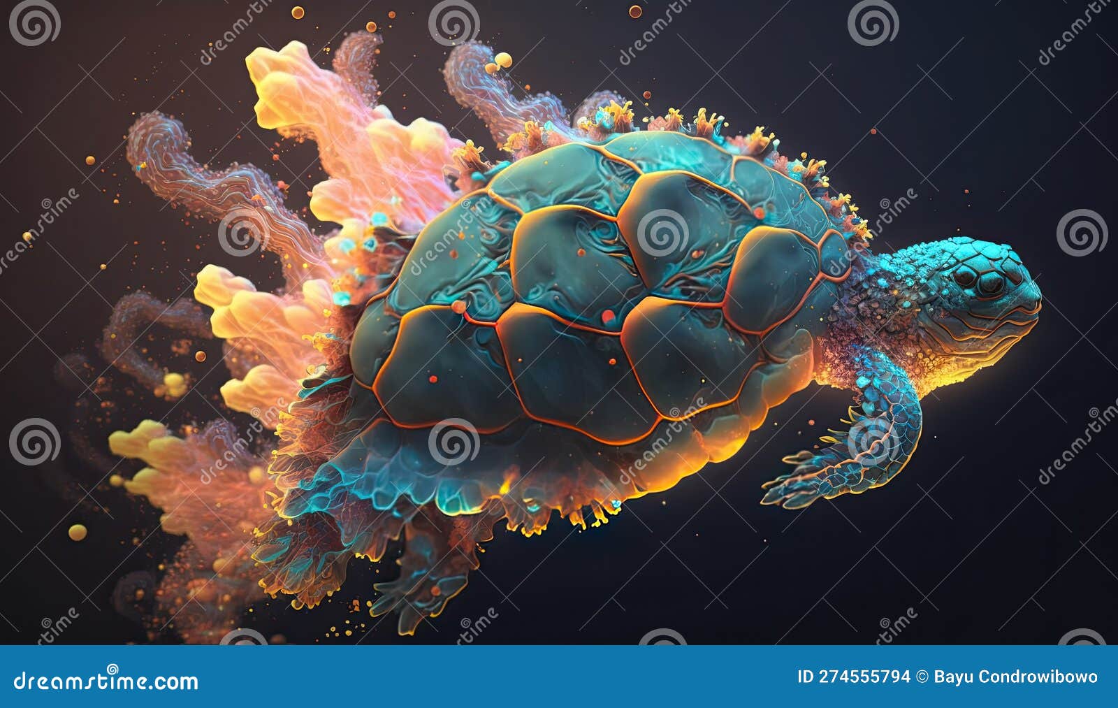 Iridescent Turtle Made of Sea Corals and Space Elements - Generative AI ...