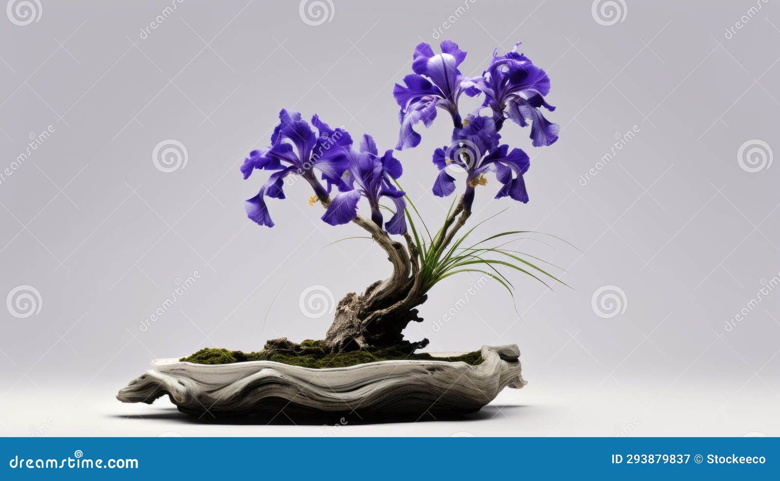 Iris Bonsai Tree: 3d Model With Purple Flowers And Organic Flowing ...