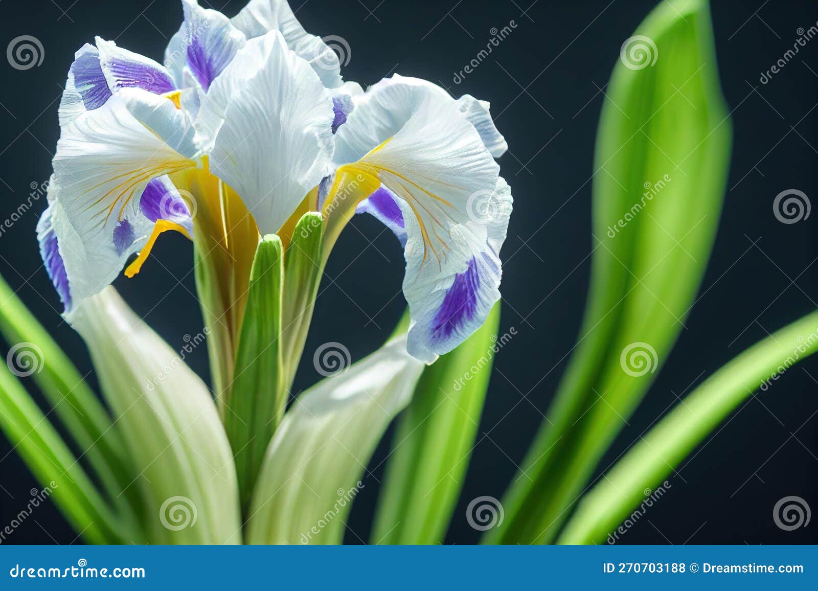 Iris Flower with Petals Stem and Bud on Black Background. Stock ...