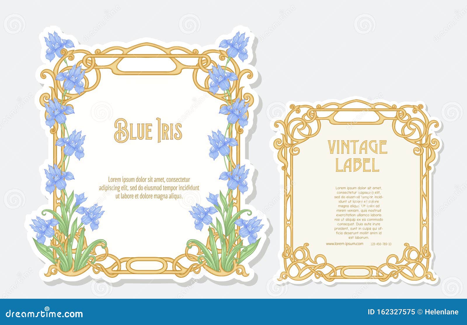 Iris Flower. Set of 2 Labels, Decorative Frames, Borders Stock Vector ...