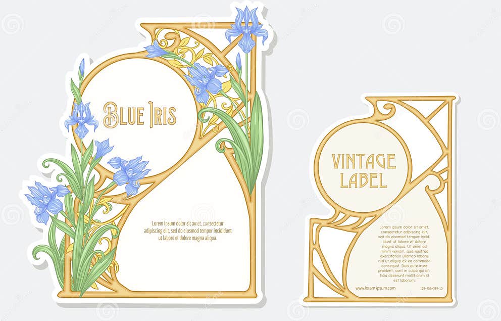Iris Flower. Set of 2 Labels, Decorative Frames, Borders Stock Vector ...