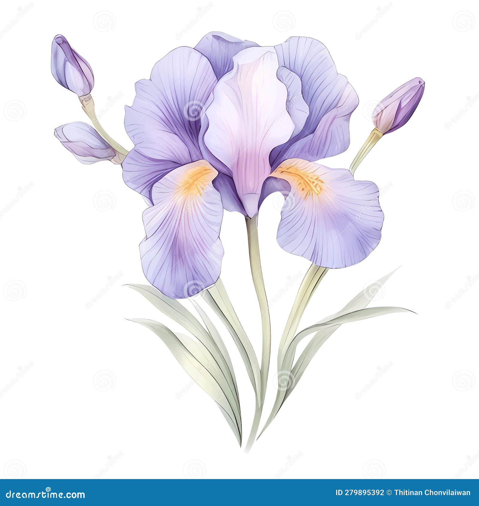 Watercolor Blue Iris Flower Isolated on White Background Stock Photo ...