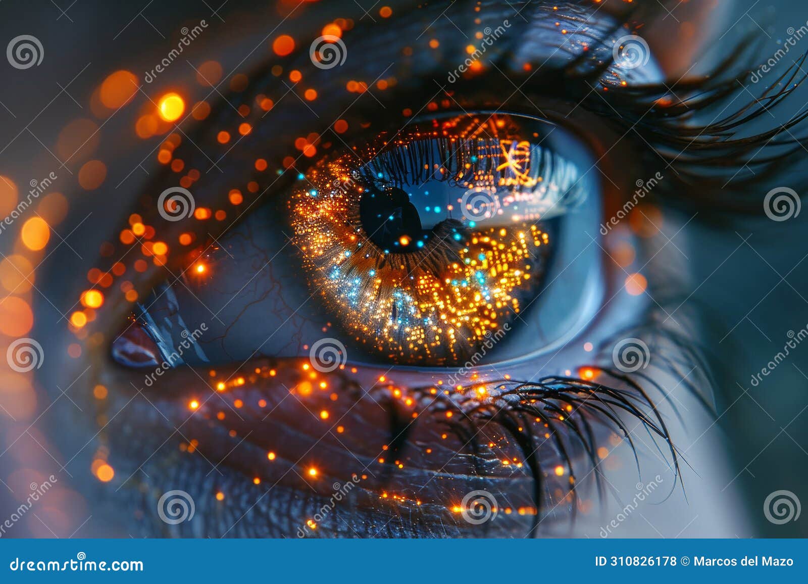 Iris Scan, Close Up of an Eye with Beams of Light Scanning the Iris ...