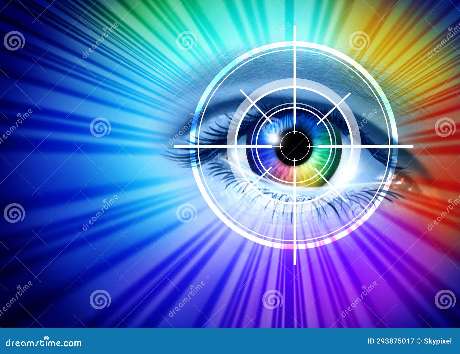 Iris Scanning System. Collage With Female Eye Retina In Process Of Scan ...