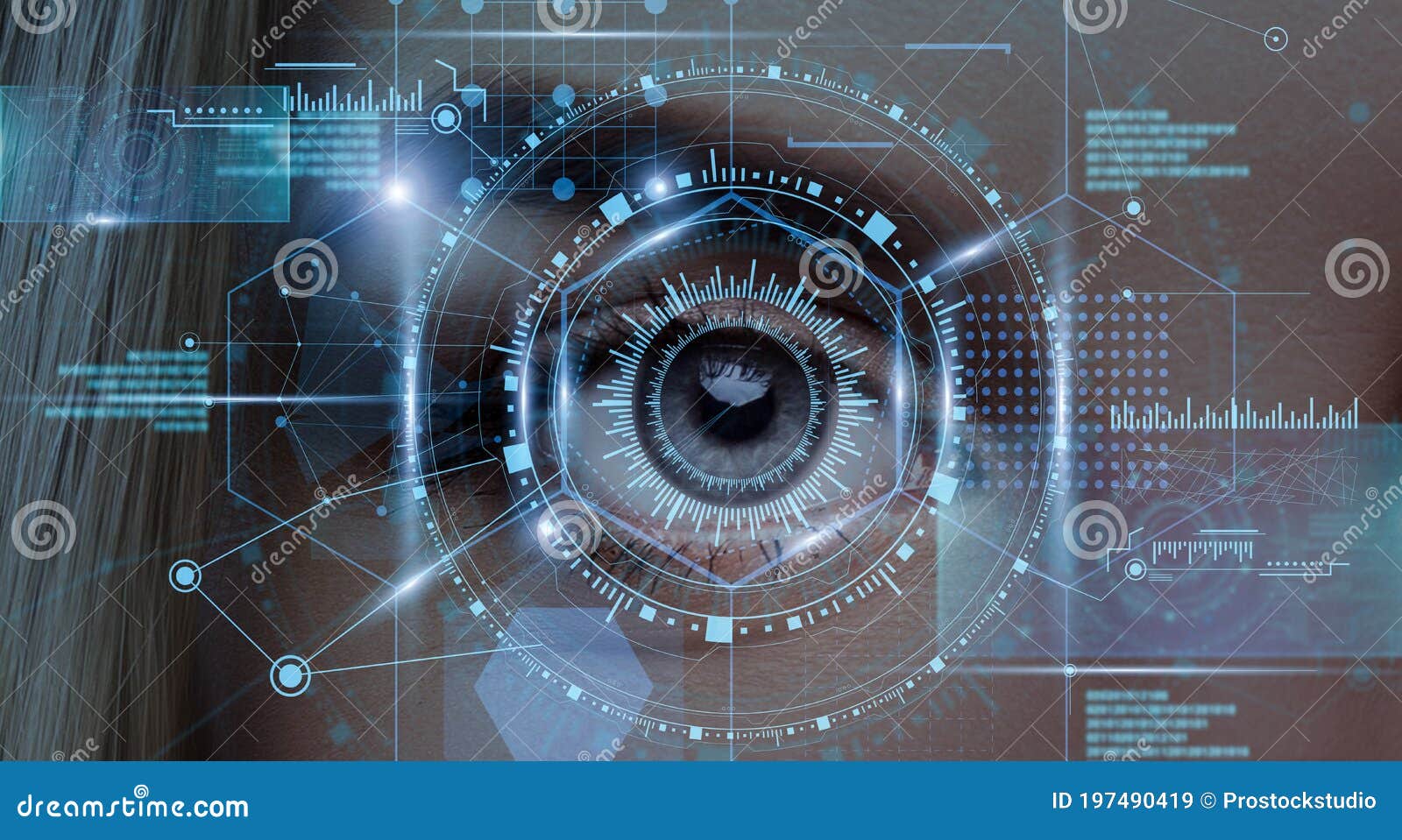 Iris Scanning System. Collage with Female Eye Retina in Process of Scan ...
