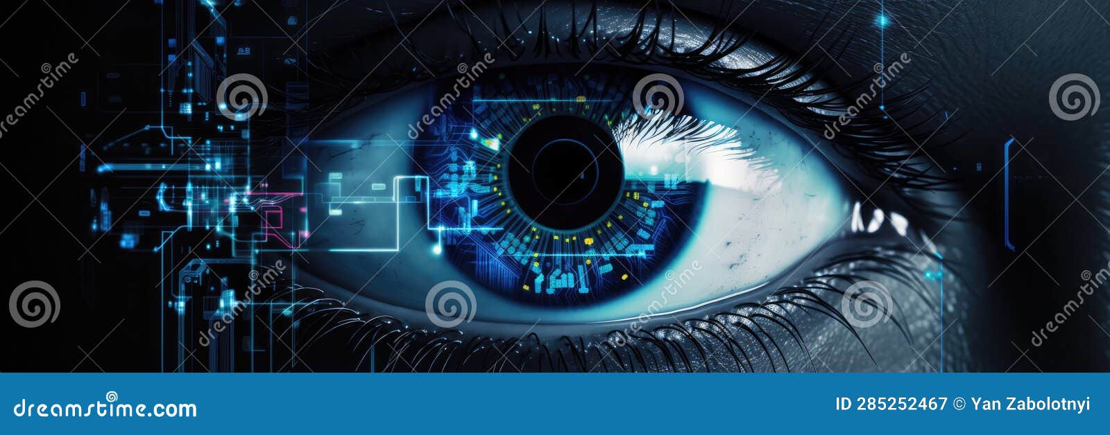 Iris Scanning System. Collage With Female Eye Retina In Process Of Scan ...