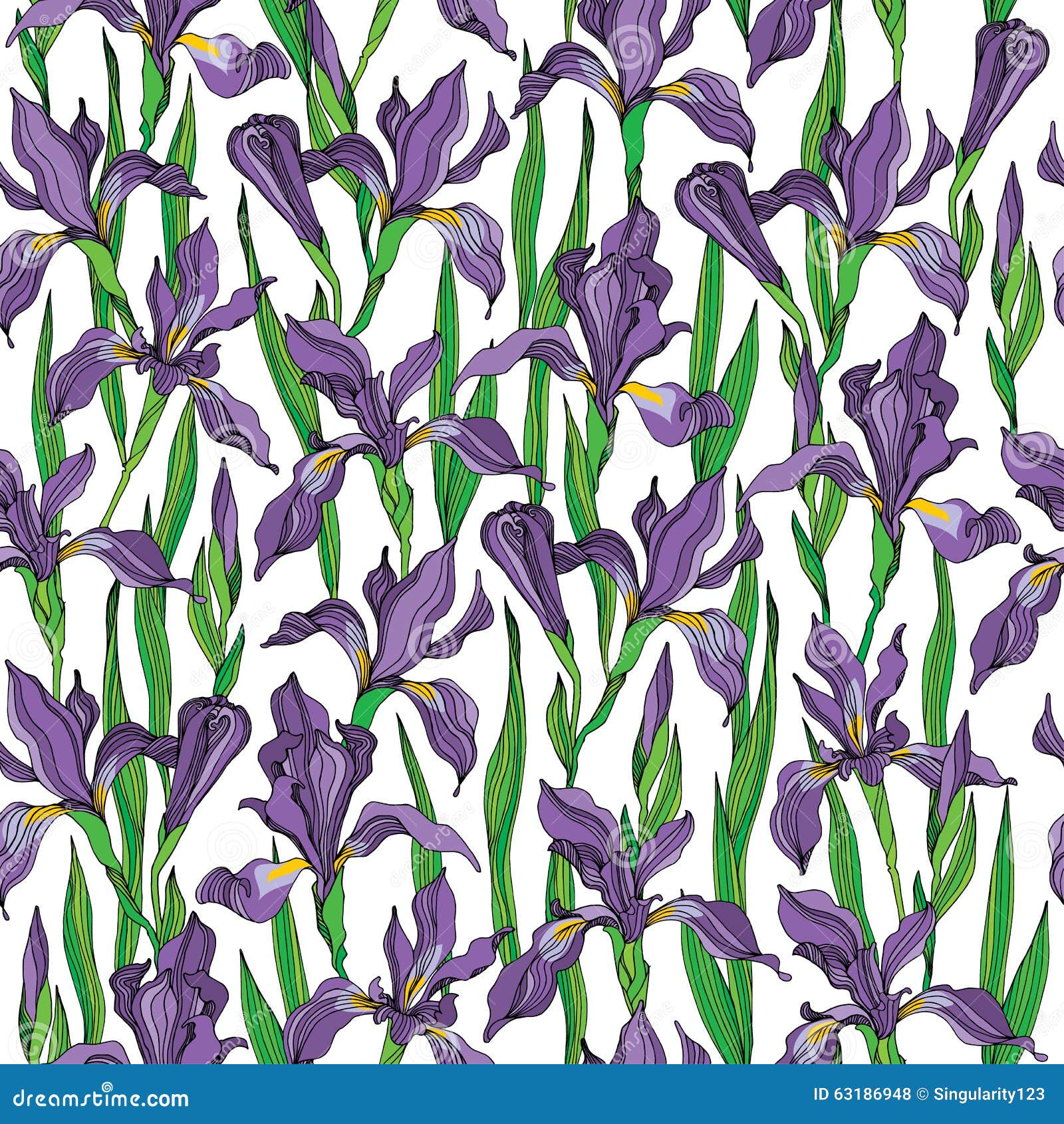 Iris Seamless Vector Pattern Stock Vector - Illustration of romantic ...