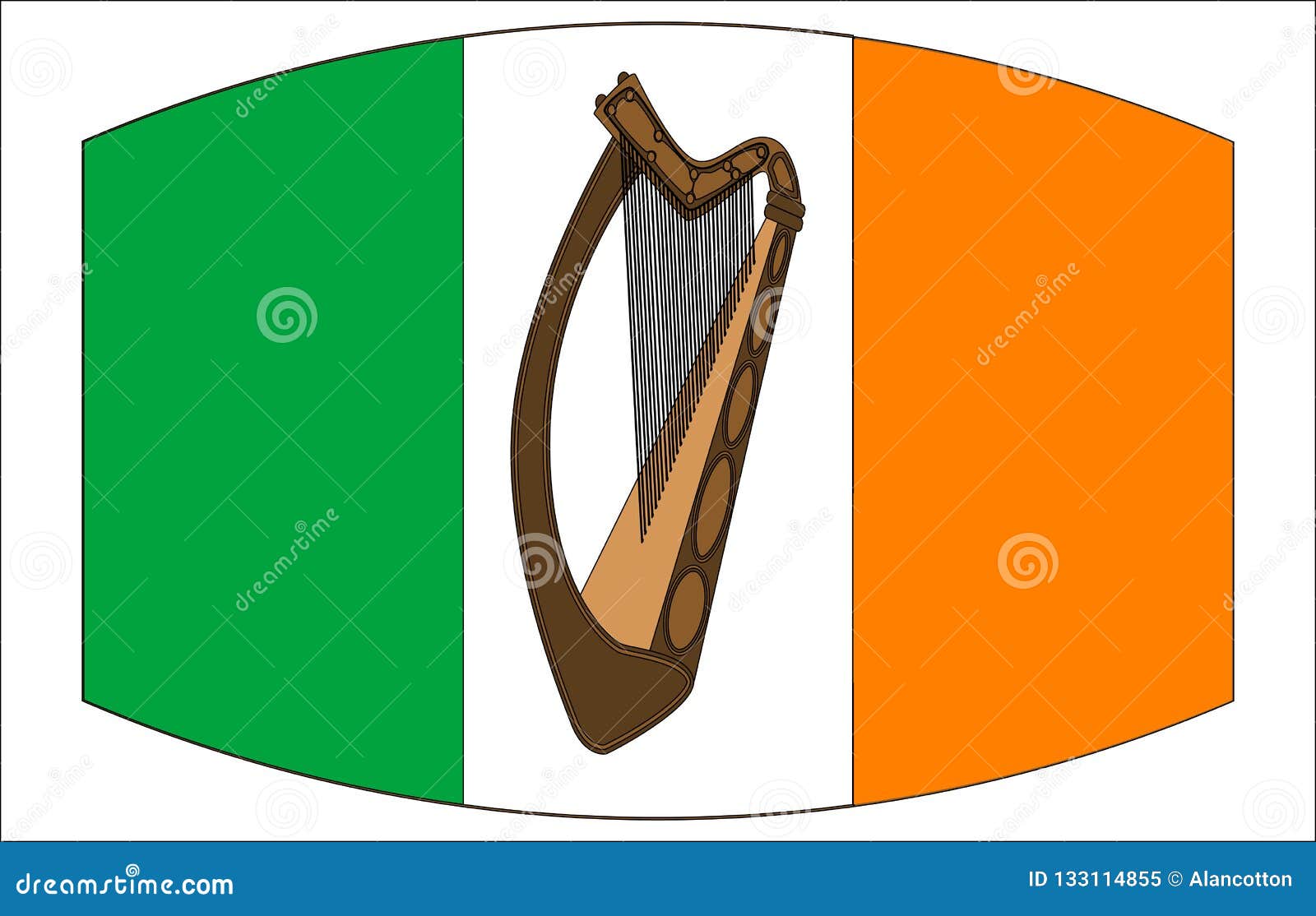 Irische Flagge mit Harfe vektor abbildung. Illustration von glück ...