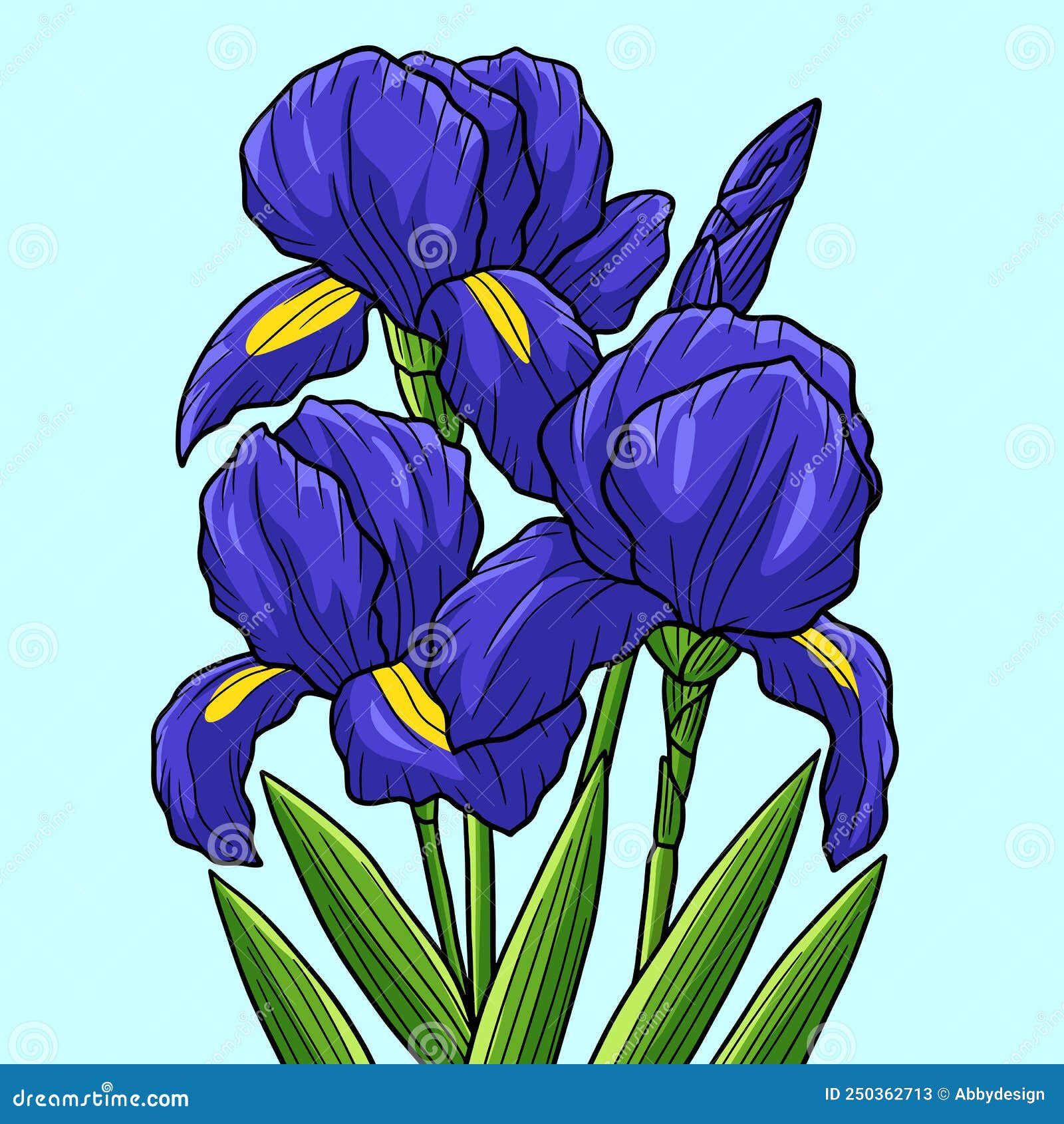 Irises Flower Colored Cartoon Illustration Stock Vector - Illustration ...