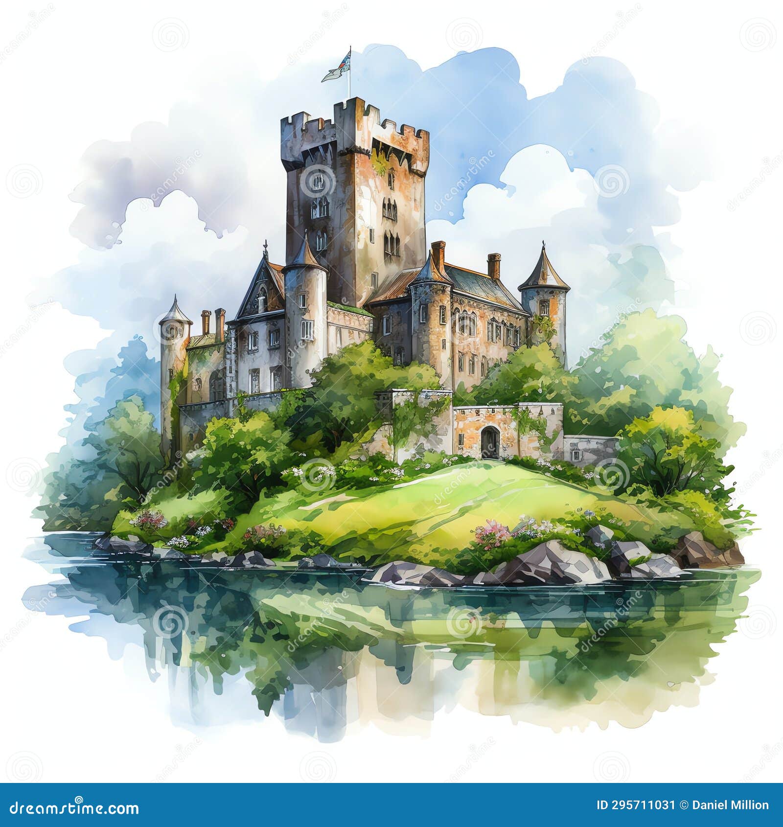 Irish castle watercolor stock illustration. Illustration of flag ...