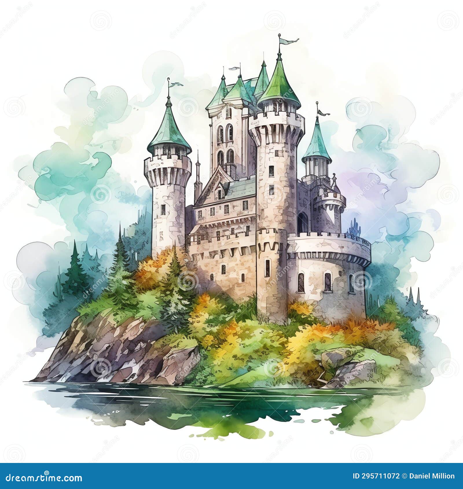 Irish castle watercolor stock illustration. Illustration of coastline ...