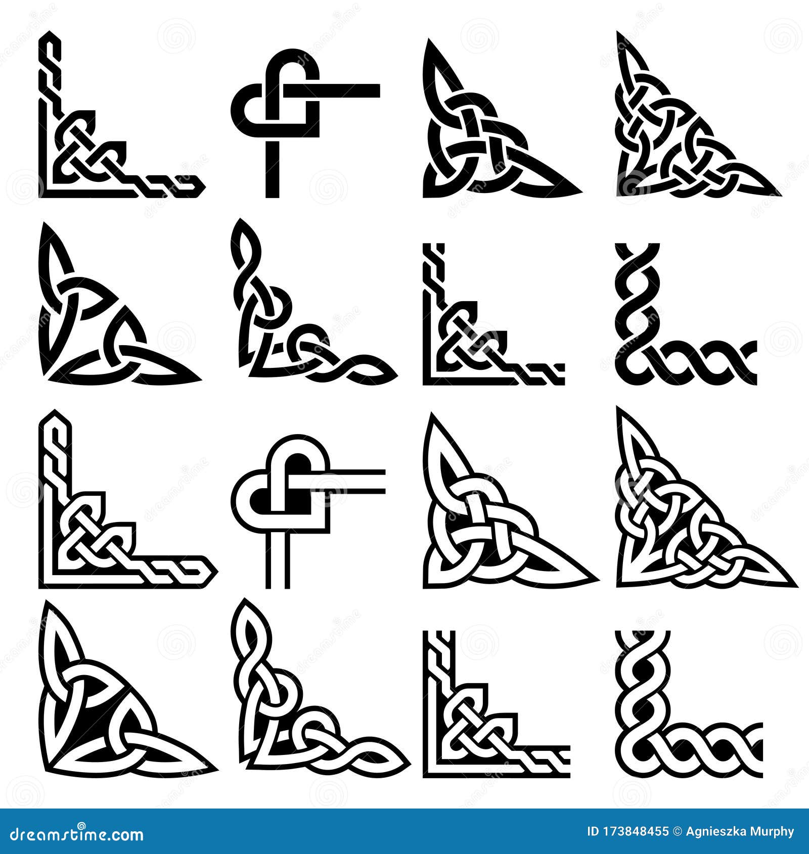 Irish Celtic Vector Corners Design Set, Braided Frame Patterns ...