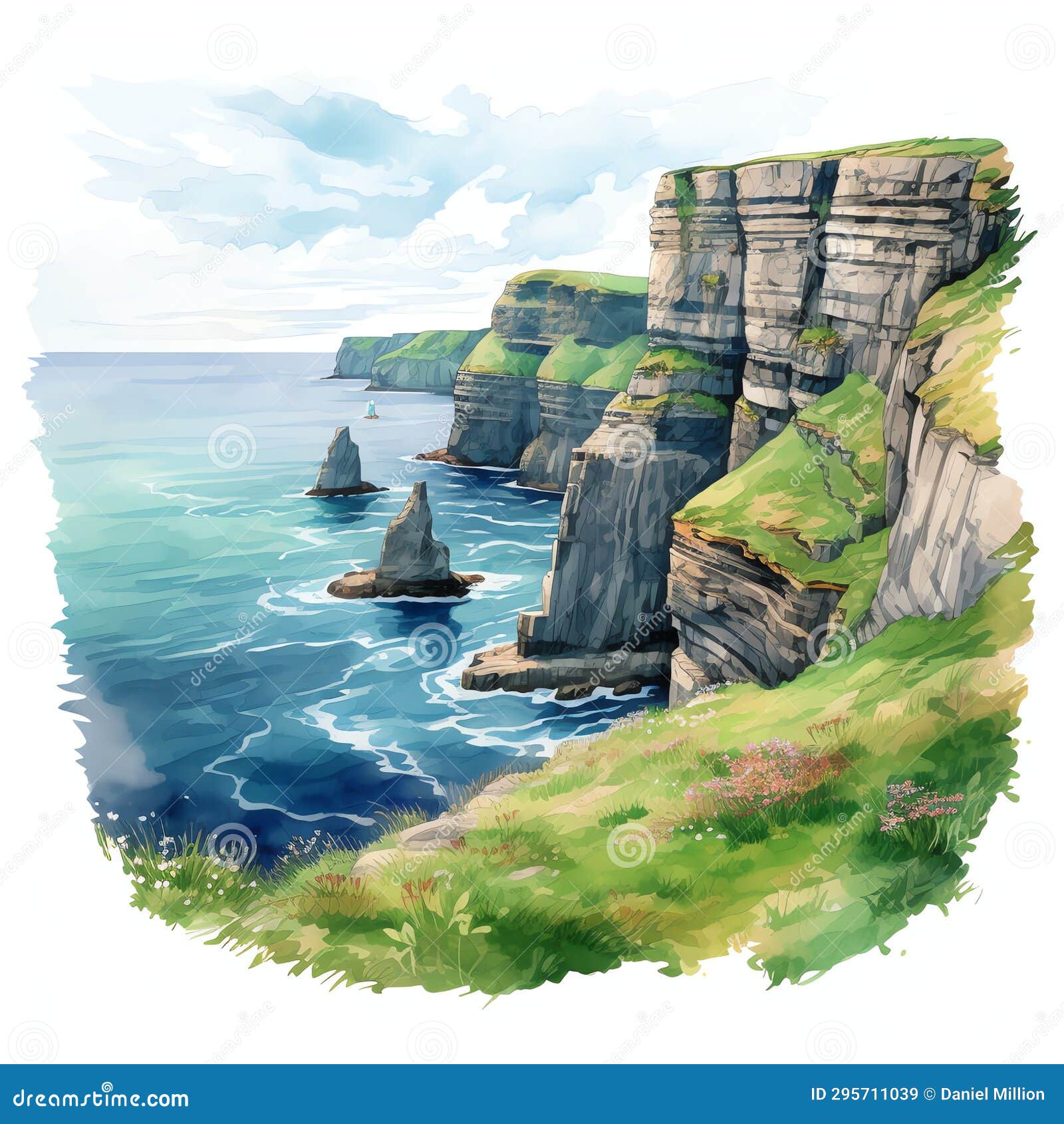 Irish Coastal Cliffs Watercolor Stock Illustration - Illustration of ...