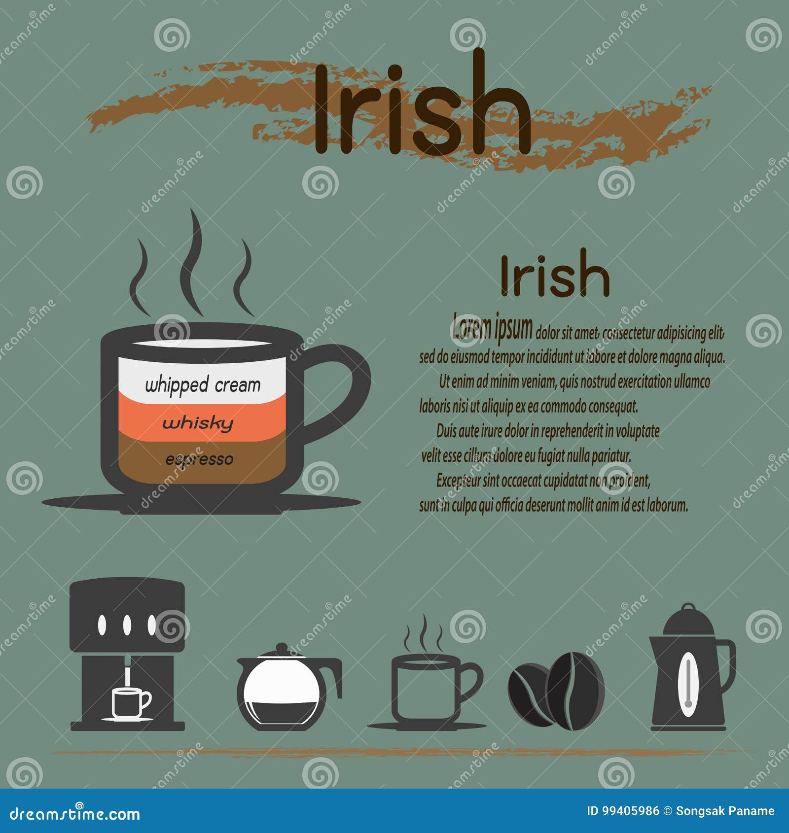 Irish Coffee stock vector. Illustration of cafe, milk - 99405986