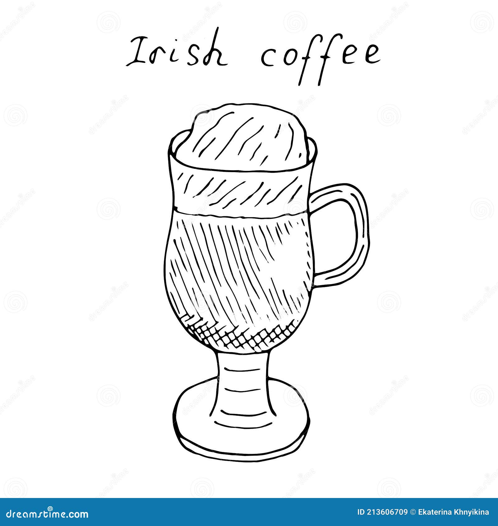 Irish Coffee in a Cup, Vector Illustration, Hand Drawing, Sketch Stock ...