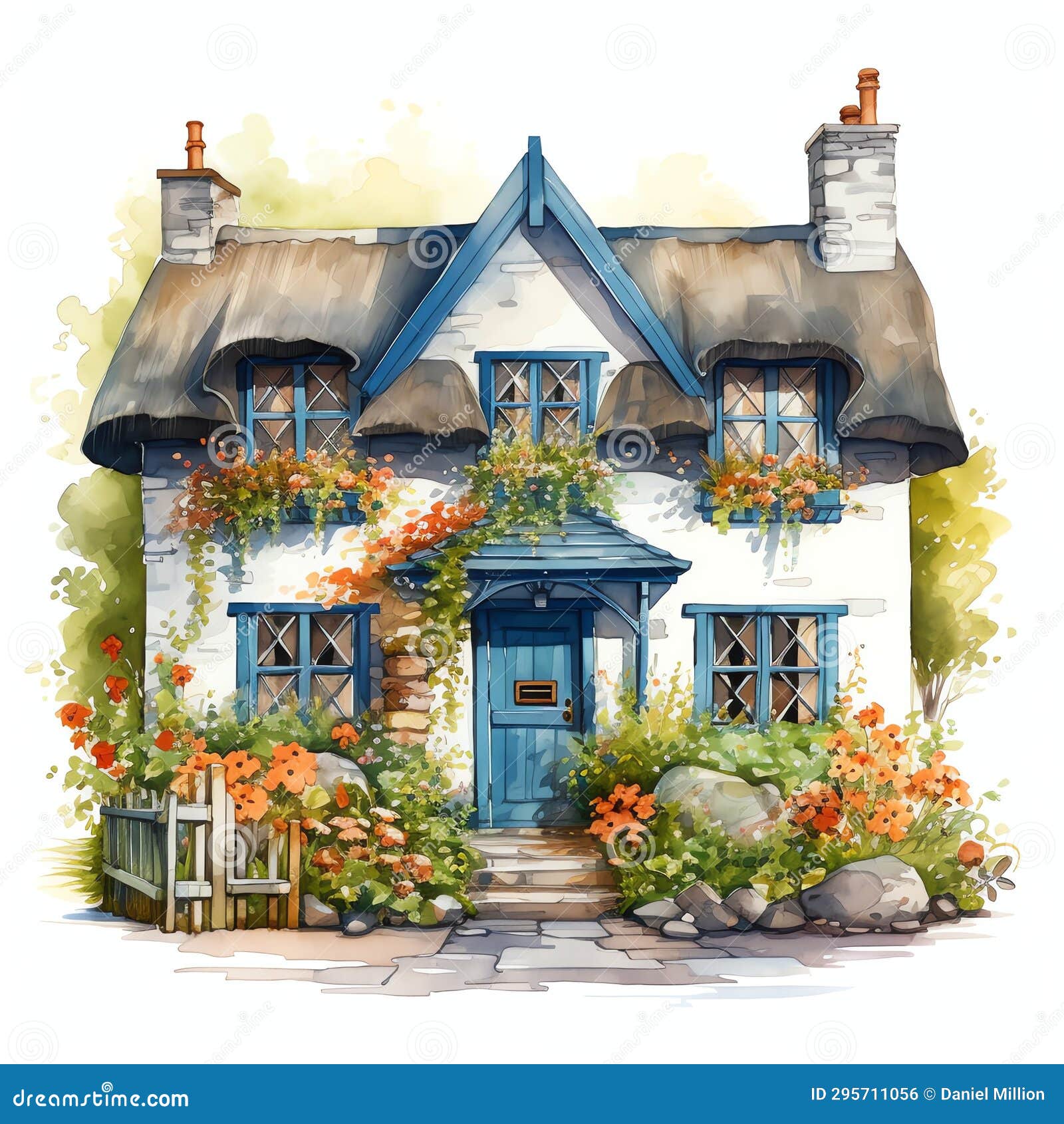 Irish Cottage in the Countryside Watercolor Stock Illustration ...