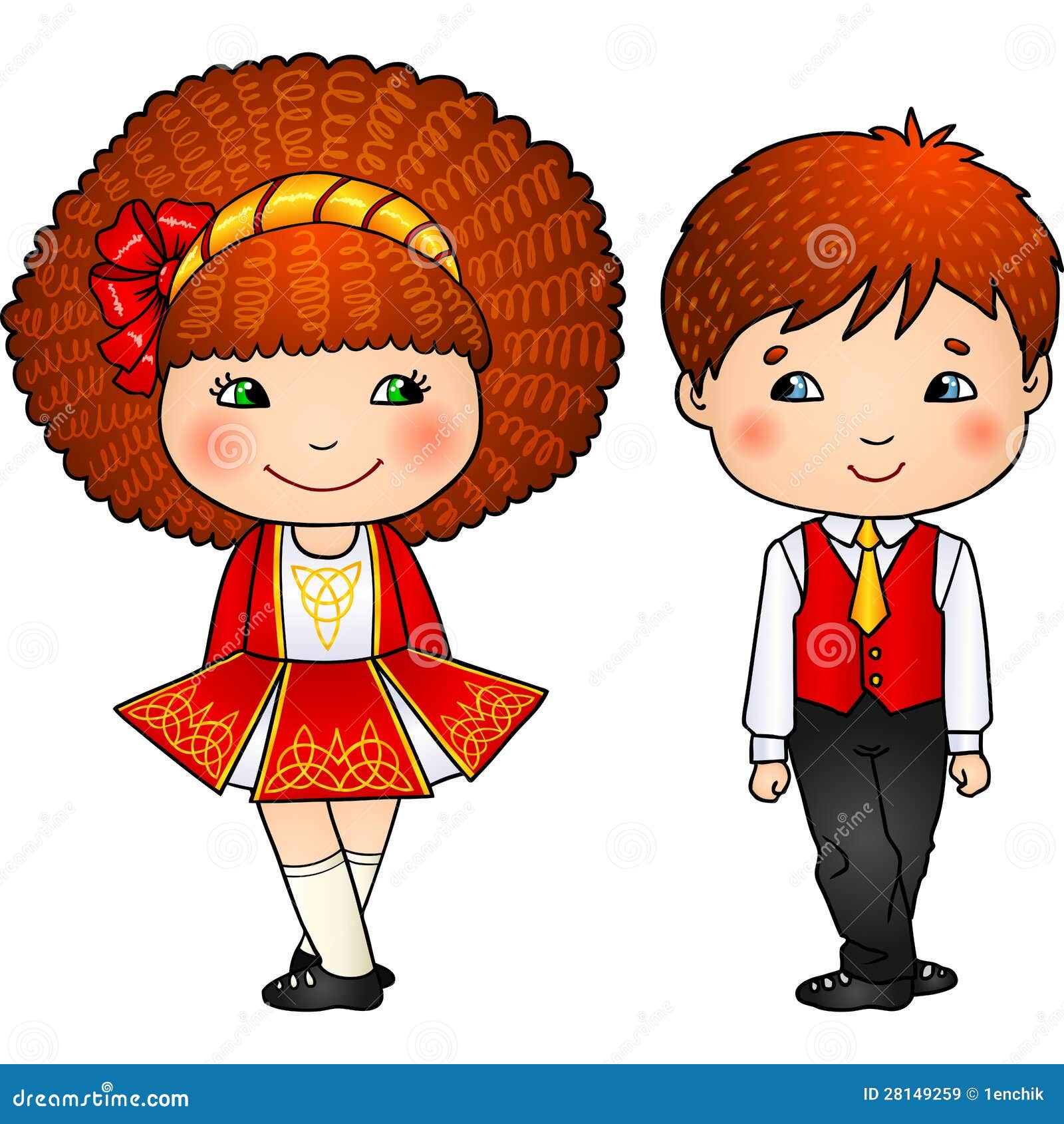 Irish Dancing Kids in Traditional Costumes Stock Vector - Illustration ...