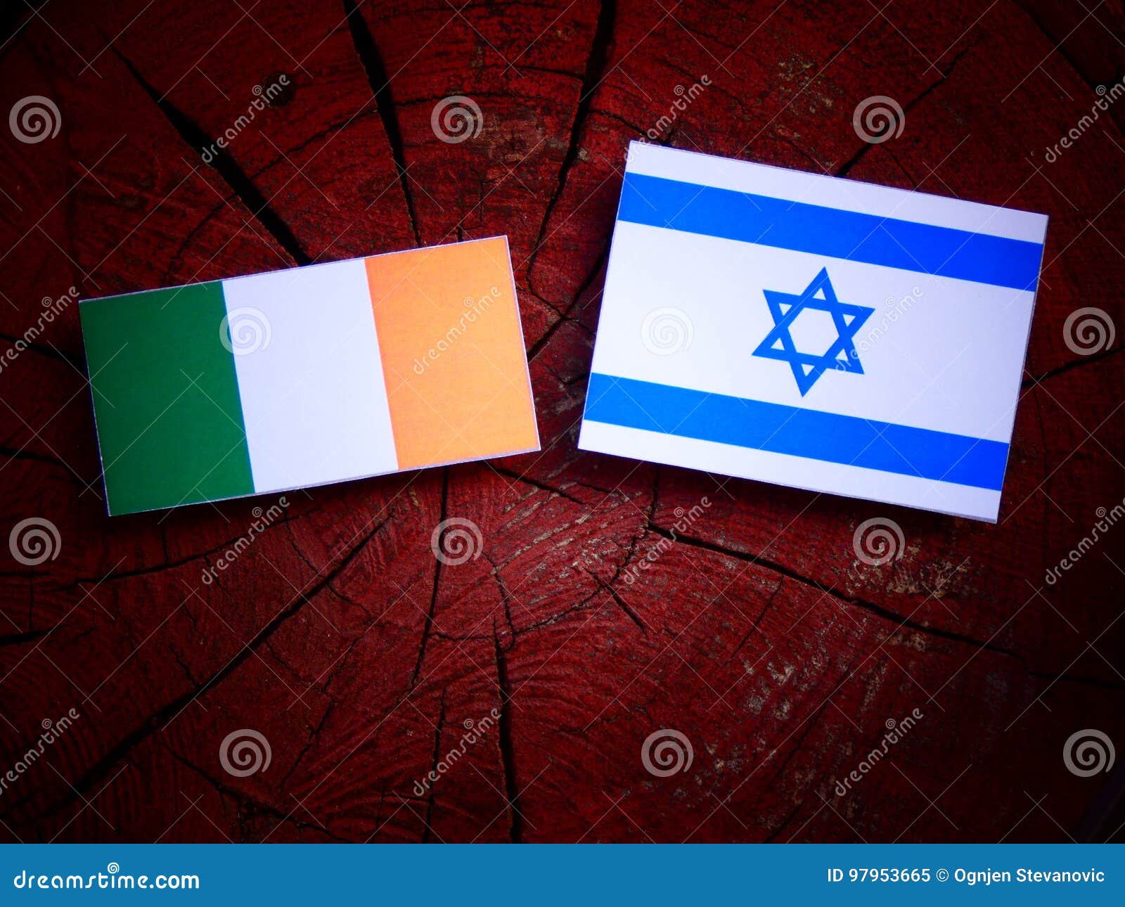 Irish Flag with Israeli Flag on a Tree Stump Isolated Stock Image ...