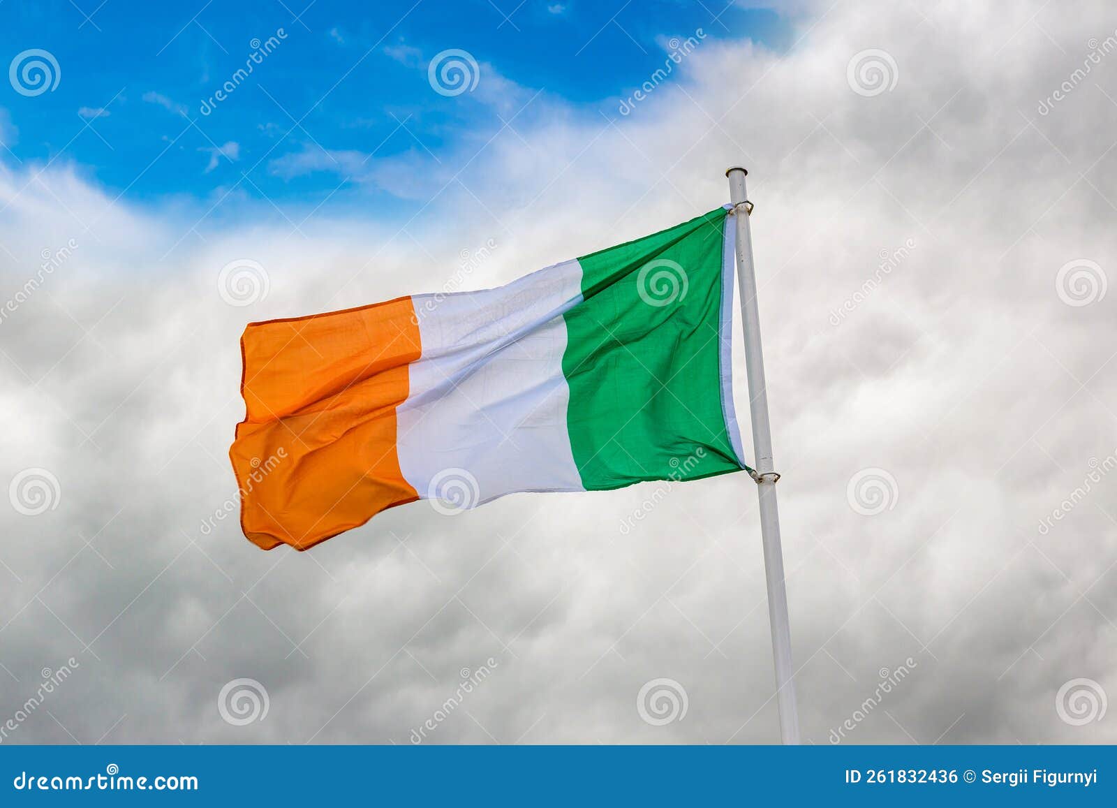 Irish flag waving stock photo. Image of cloud, flying - 261832436