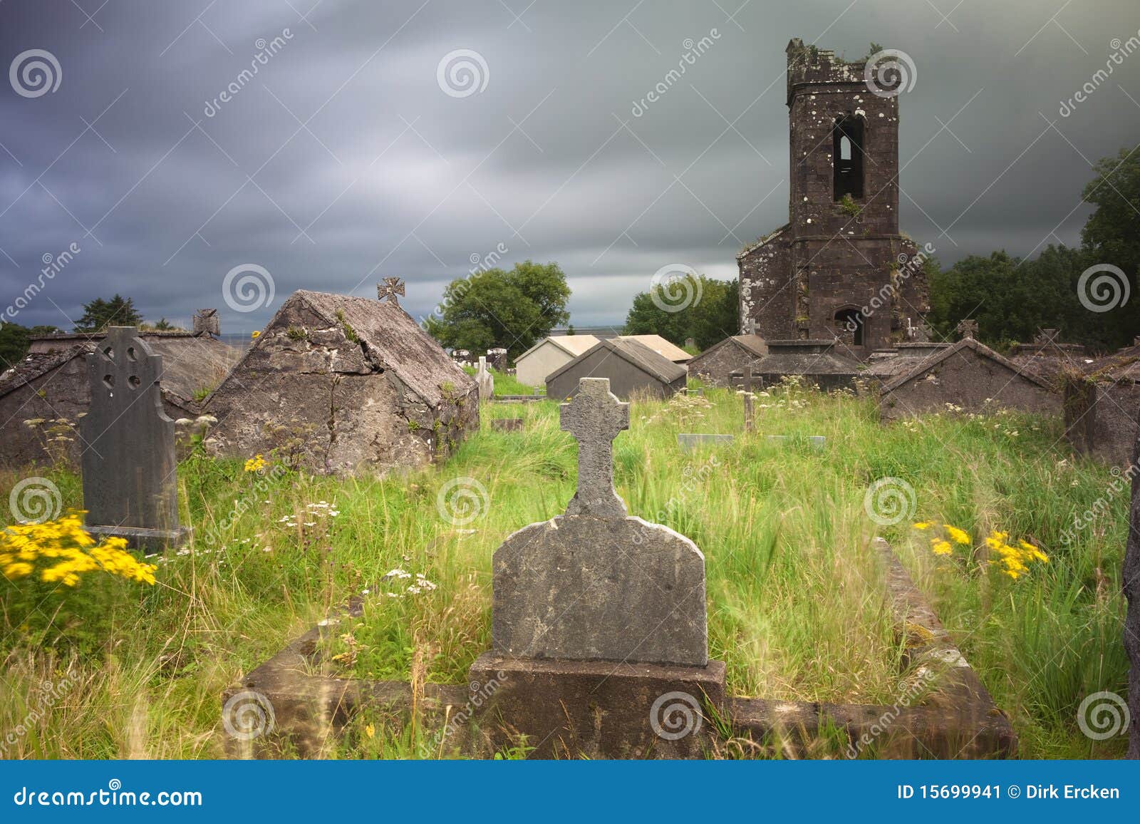 Irish Graveyard Cemetery Dark Clouds Stock Image - Image of ireland ...