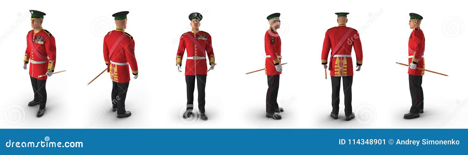 Irish Guard Sergeant Renders Set from Different Angles on a White. 3D ...