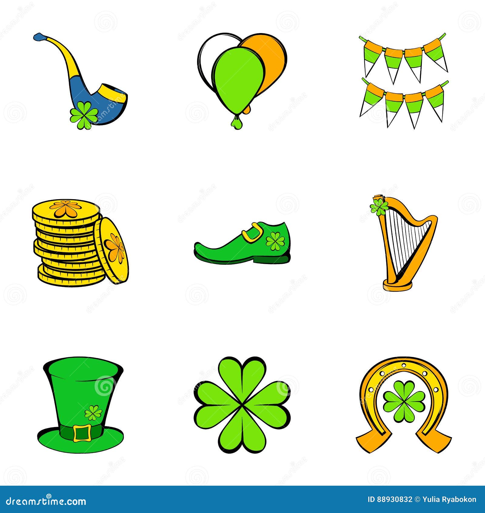 Irish Holiday Icons Set, Cartoon Style Stock Vector - Illustration of ...