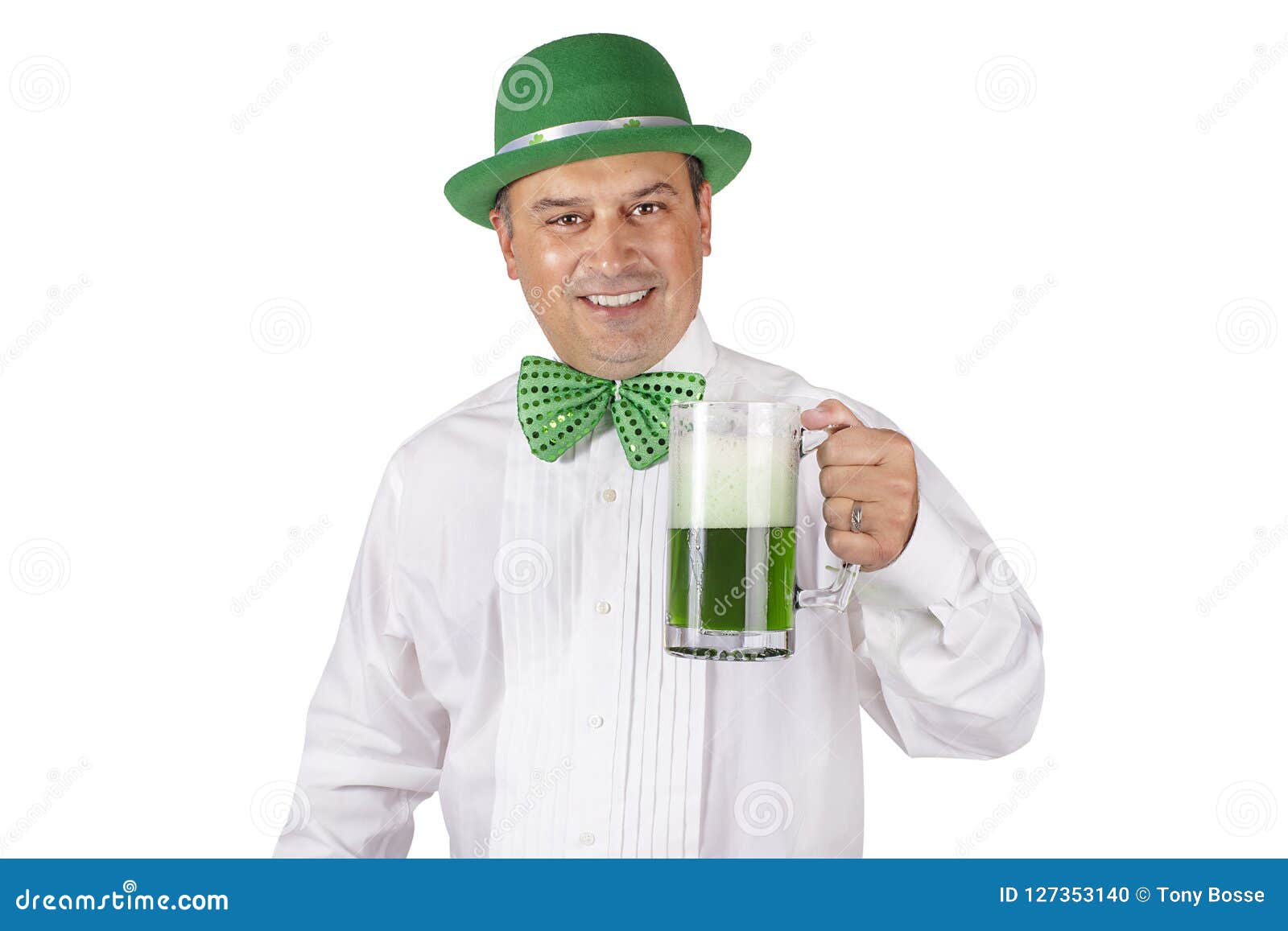 Irish Man with Green Beer stock photo. Image of drinking - 127353140