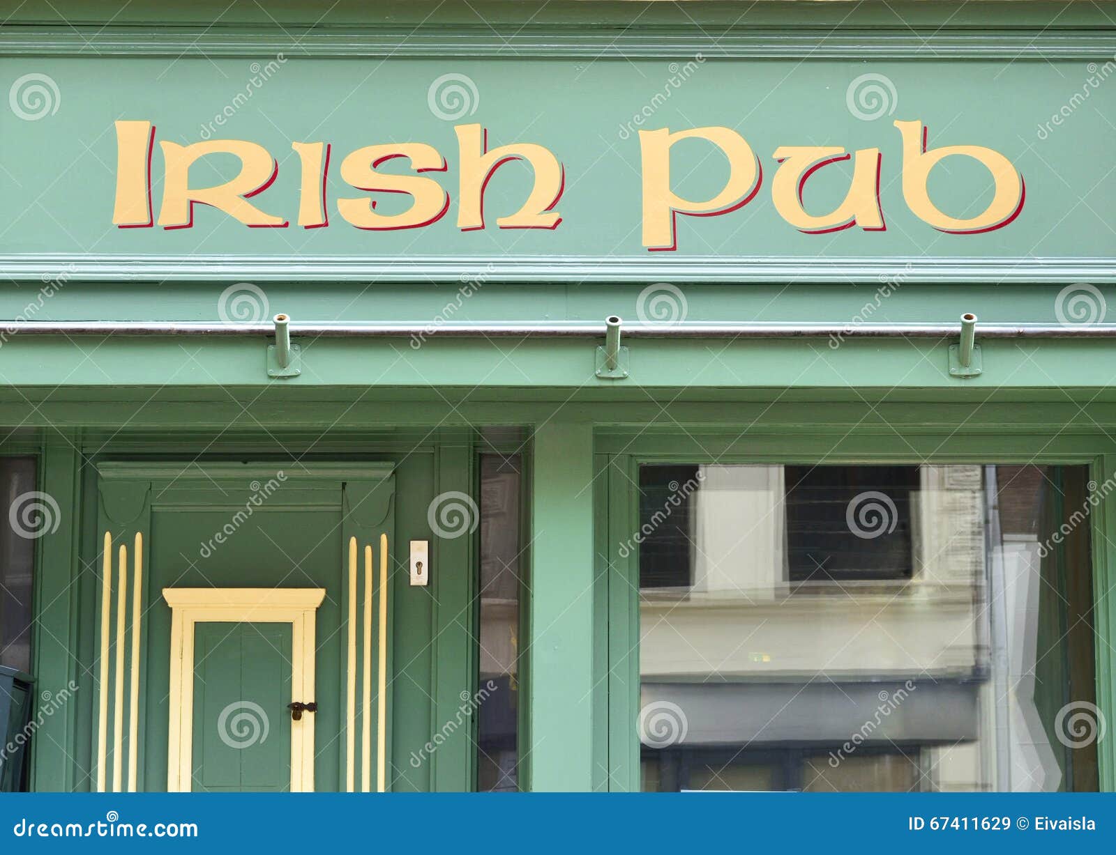 Irish pub, frontal view. stock image. Image of drinking - 67411629