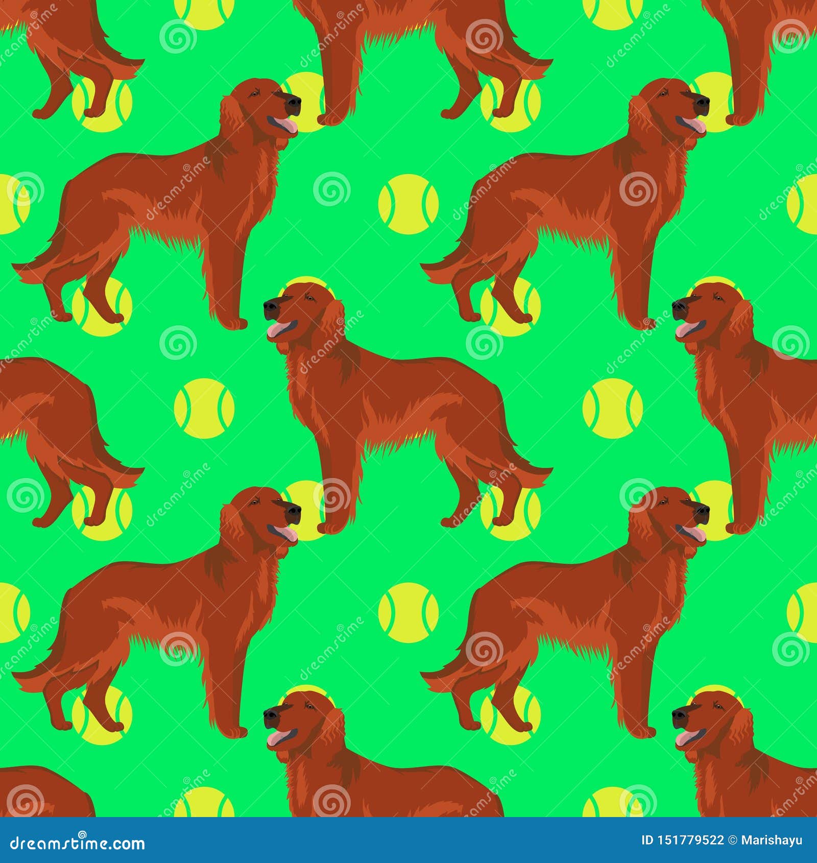 Irish Red Setter Dog Seamless Pattern Stock Illustration - Illustration ...