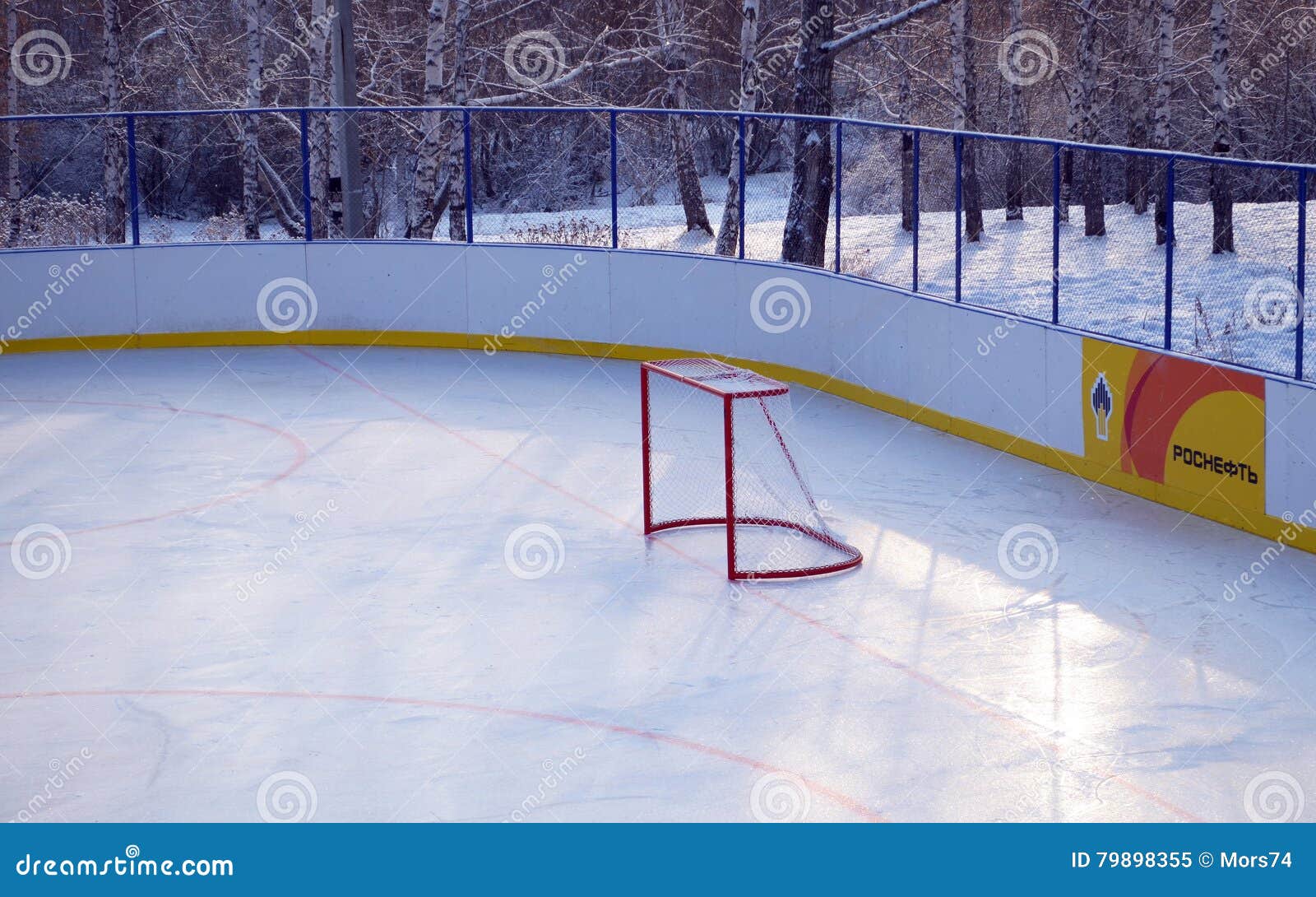 Irkutsk, Russia - Dec, 09 2012: the Empty Hockey Gate in the New Rink ...