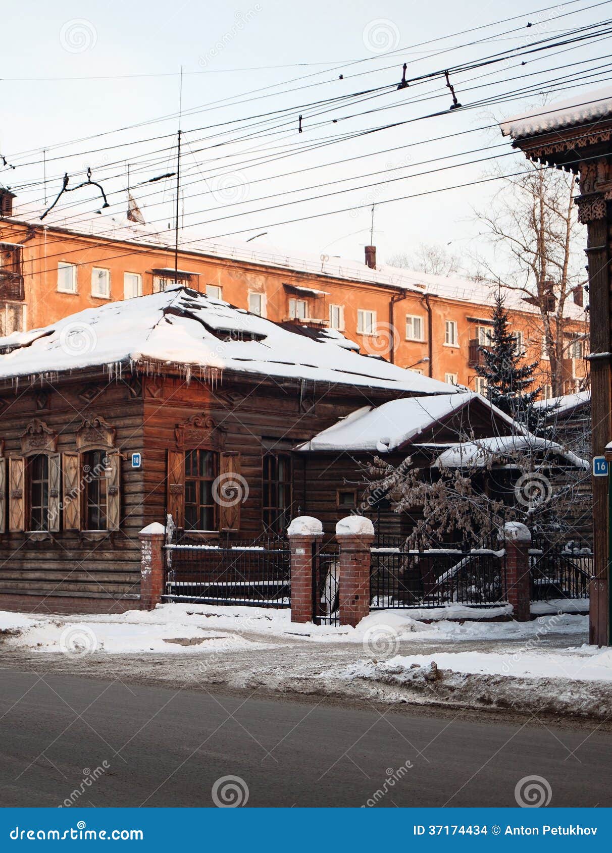 Irkutsk. Winter. Architecture Stock Photo - Image of fence, road: 37174434