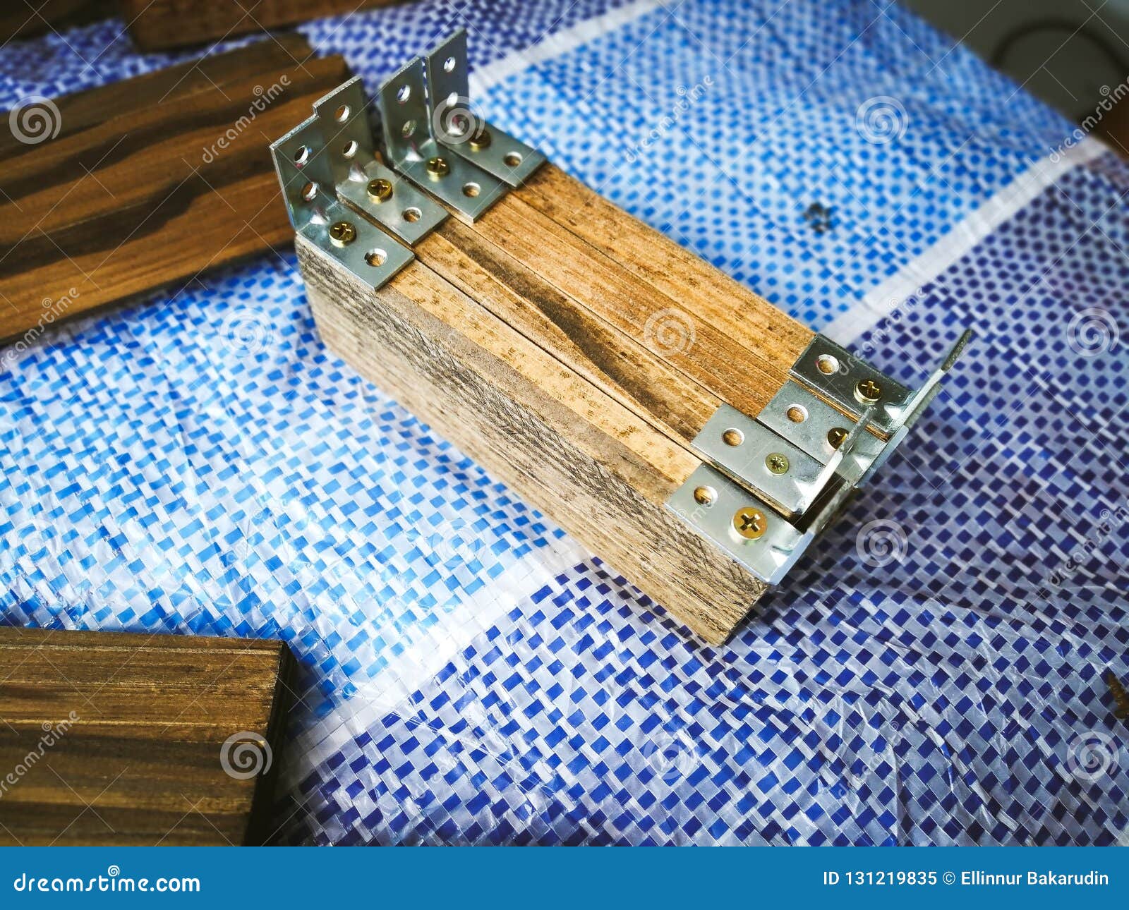 Iron Angle Brackets Attached on the Wooden Planks. Stock Image - Image ...