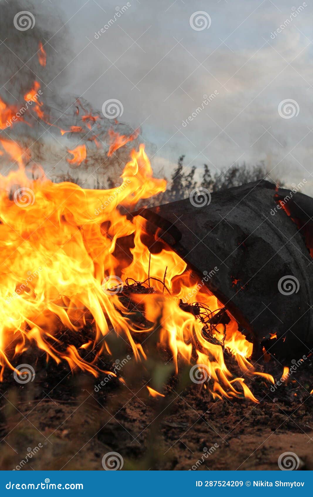 Iron Barrel on Fire in Nature Stock Image - Image of candle, font ...