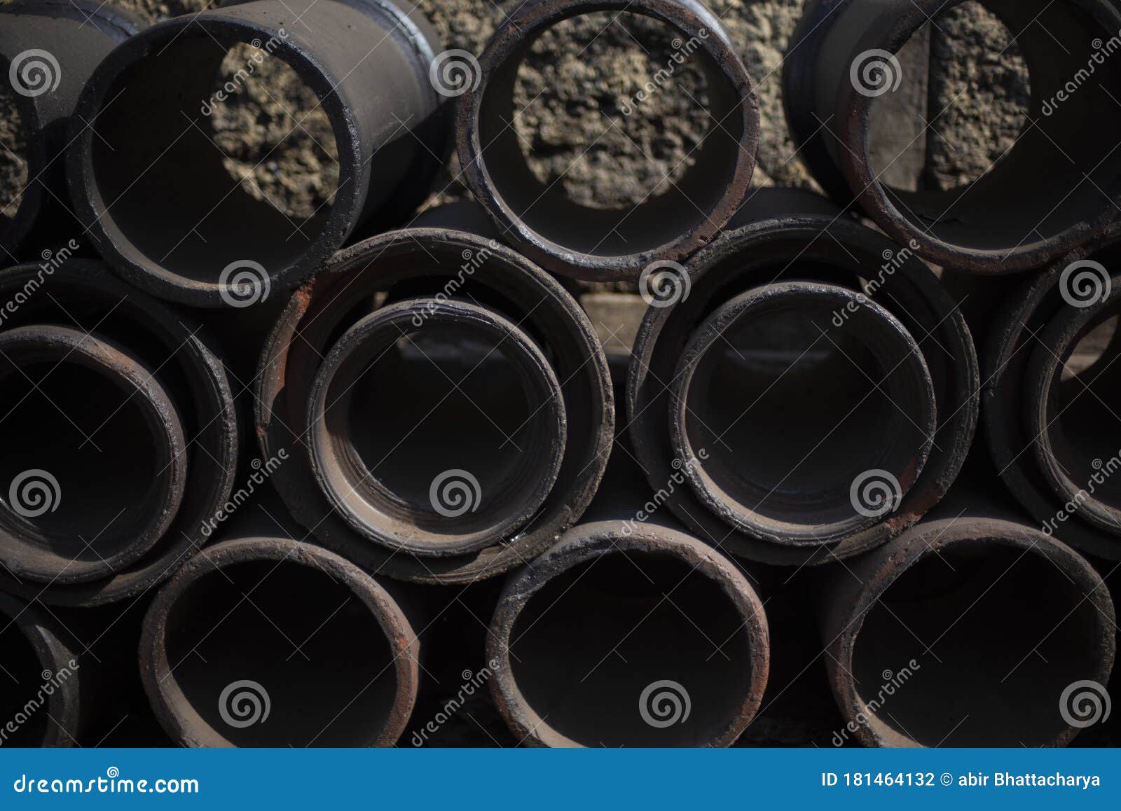 Iron Barrels are Arranged in a Regular Pattern in the Street. Stock ...