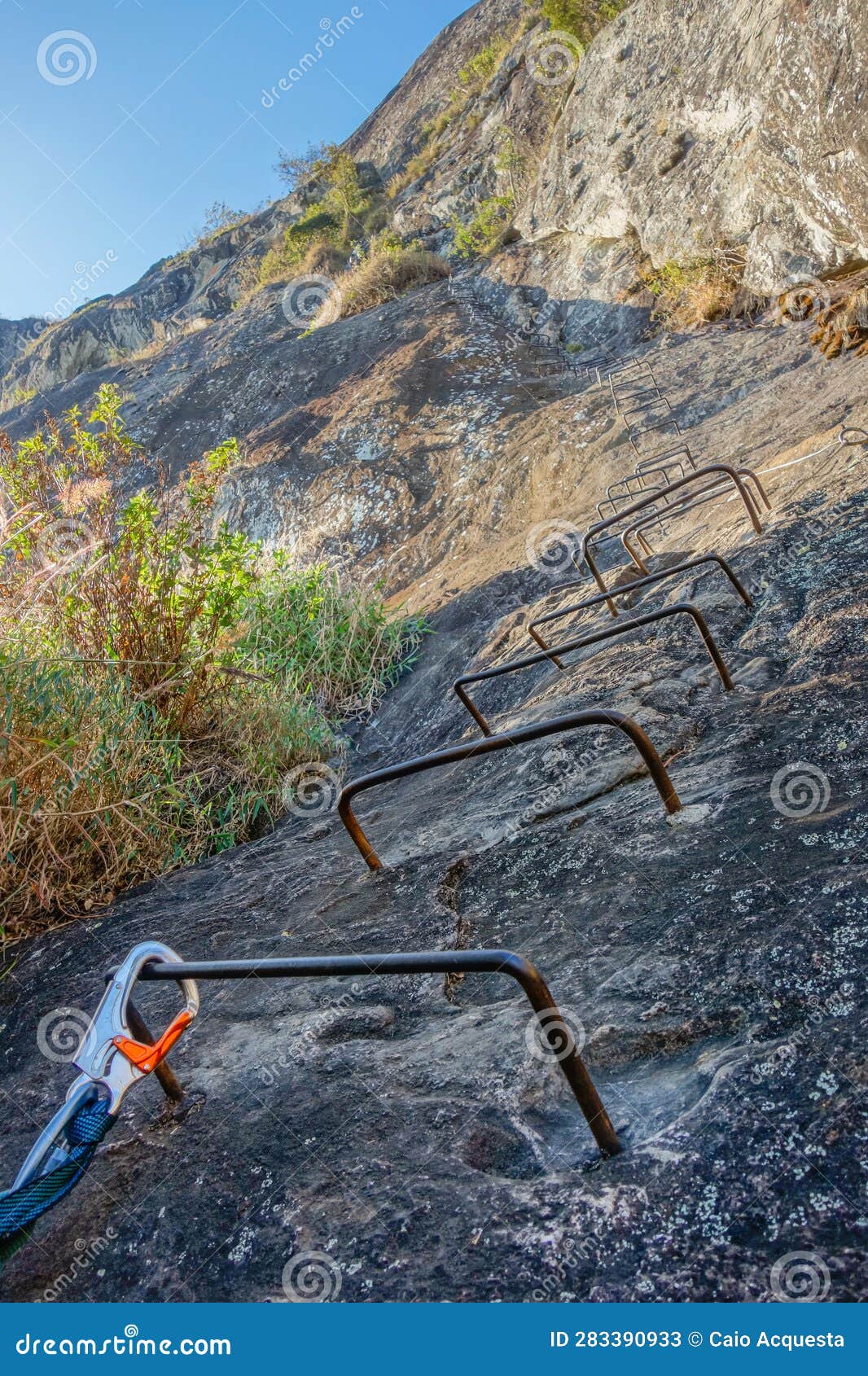 Iron Bars Ladder Bolted in Vertical Rock for Climbing Stock Image ...