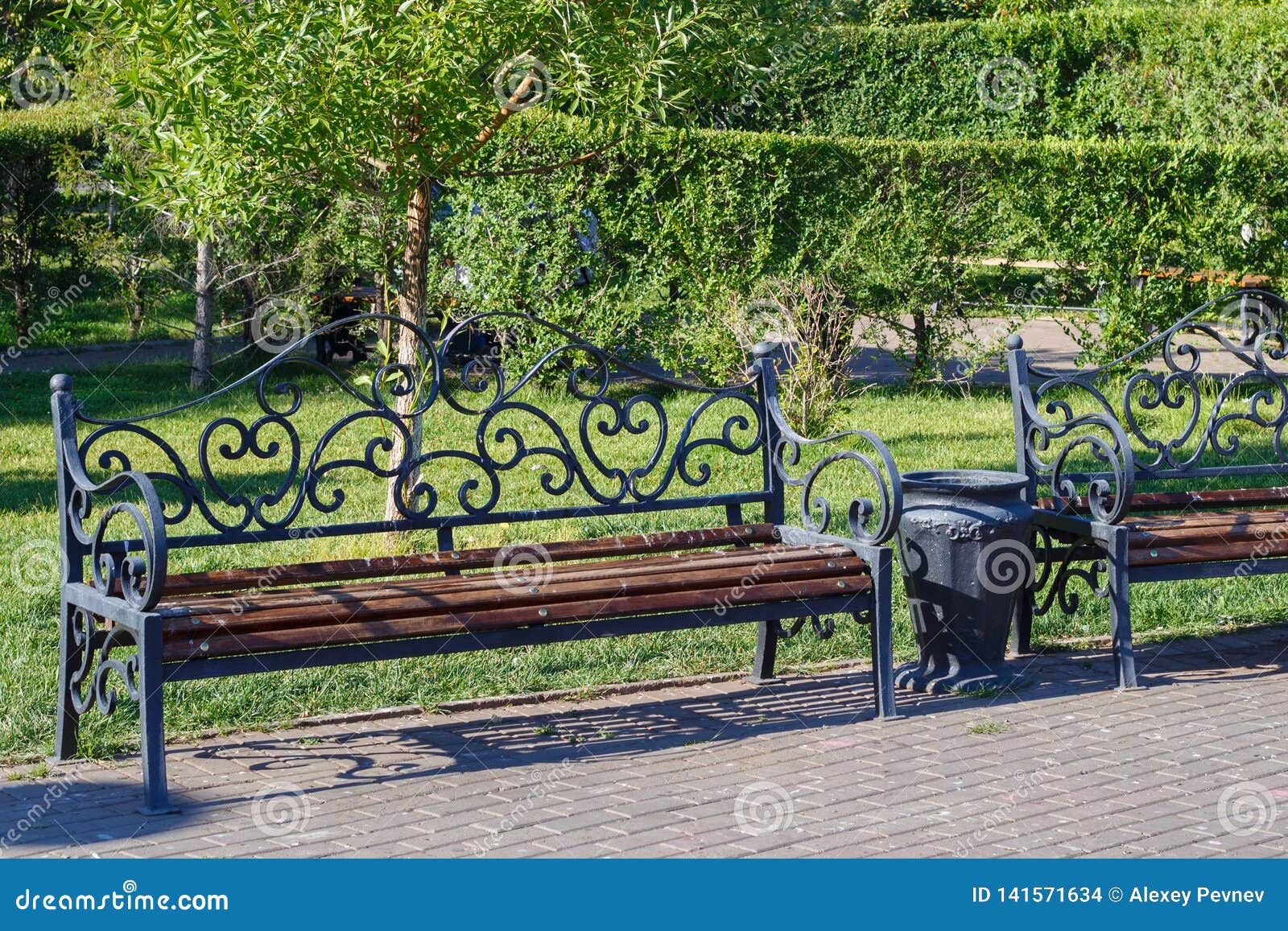 Iron Benches in the Town Park Stock Photo - Image of astana, metal ...