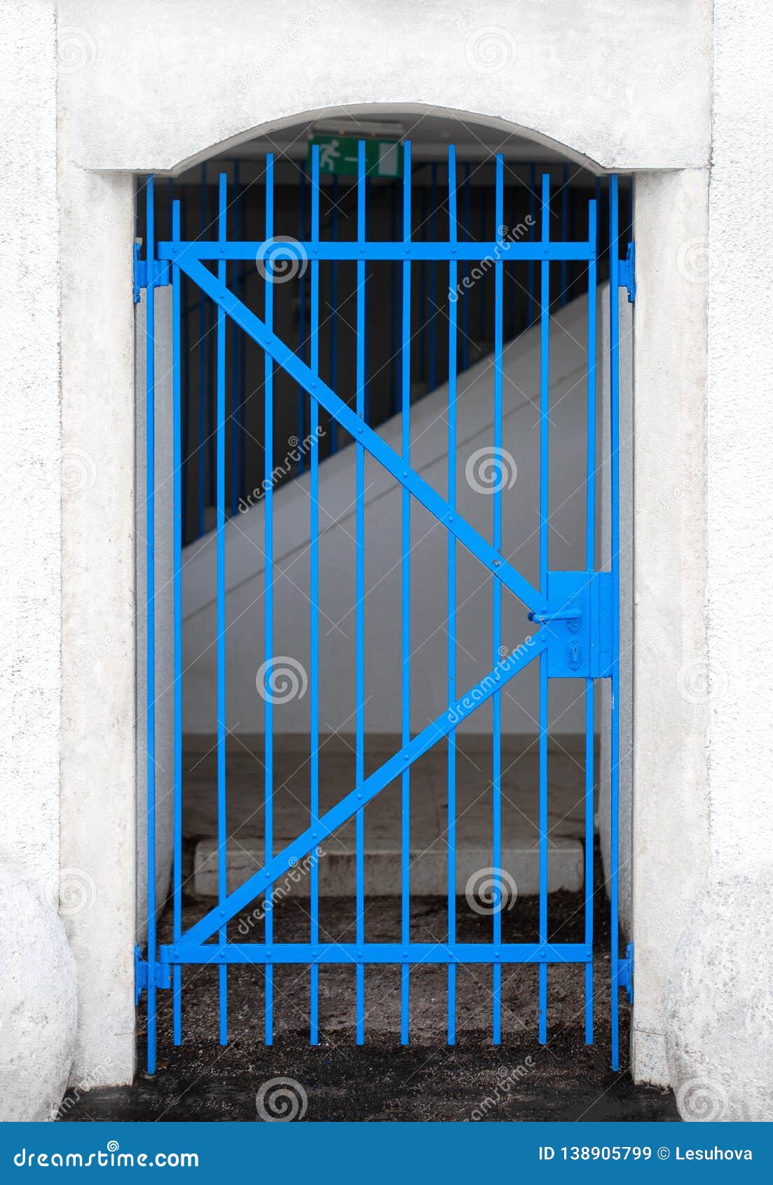 Iron Blue Lattice Gate in a White Wall Stock Image - Image of antique ...