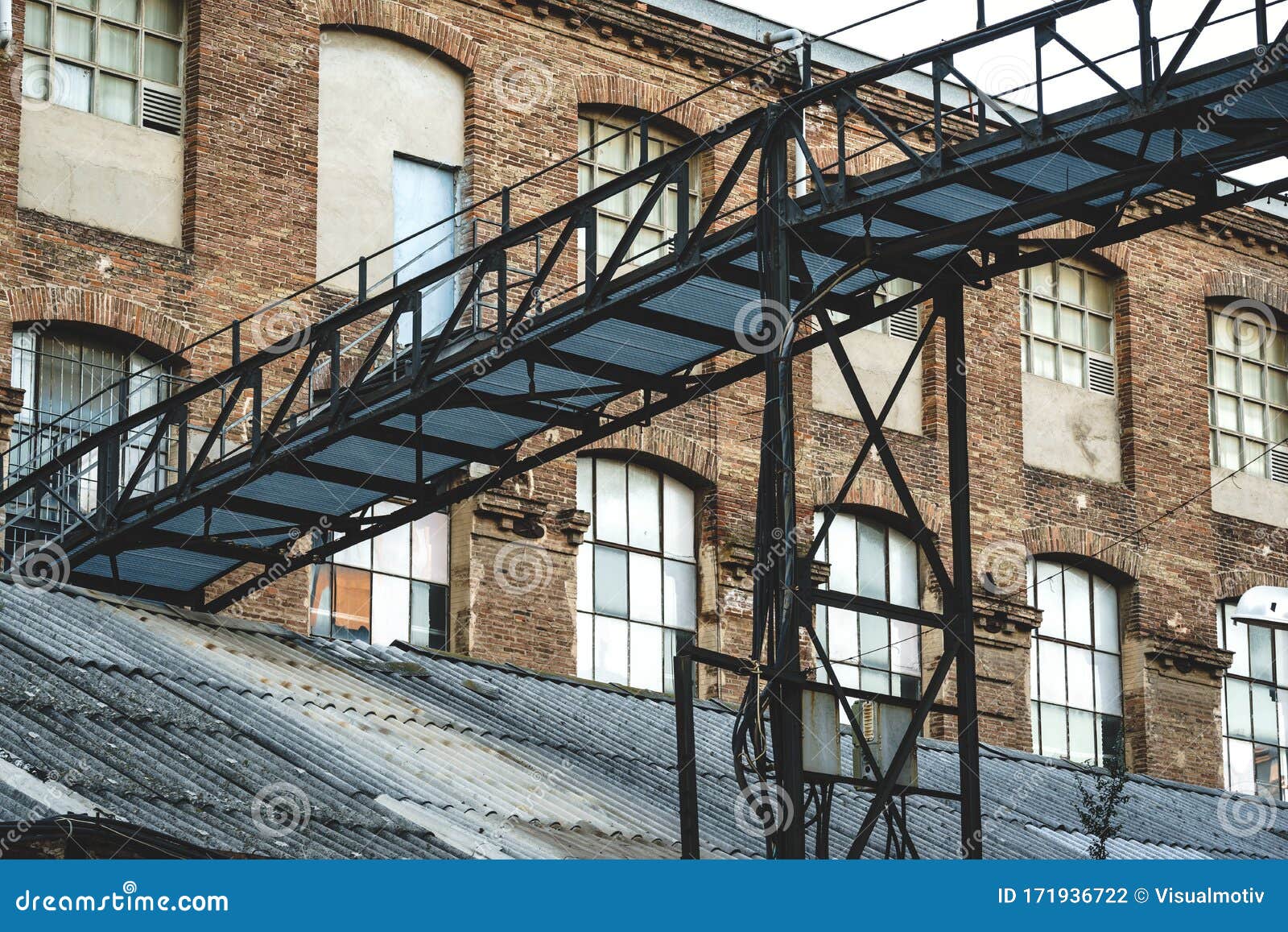 Iron Bridge of an Old Factory Stock Photo - Image of abstract, bricks ...