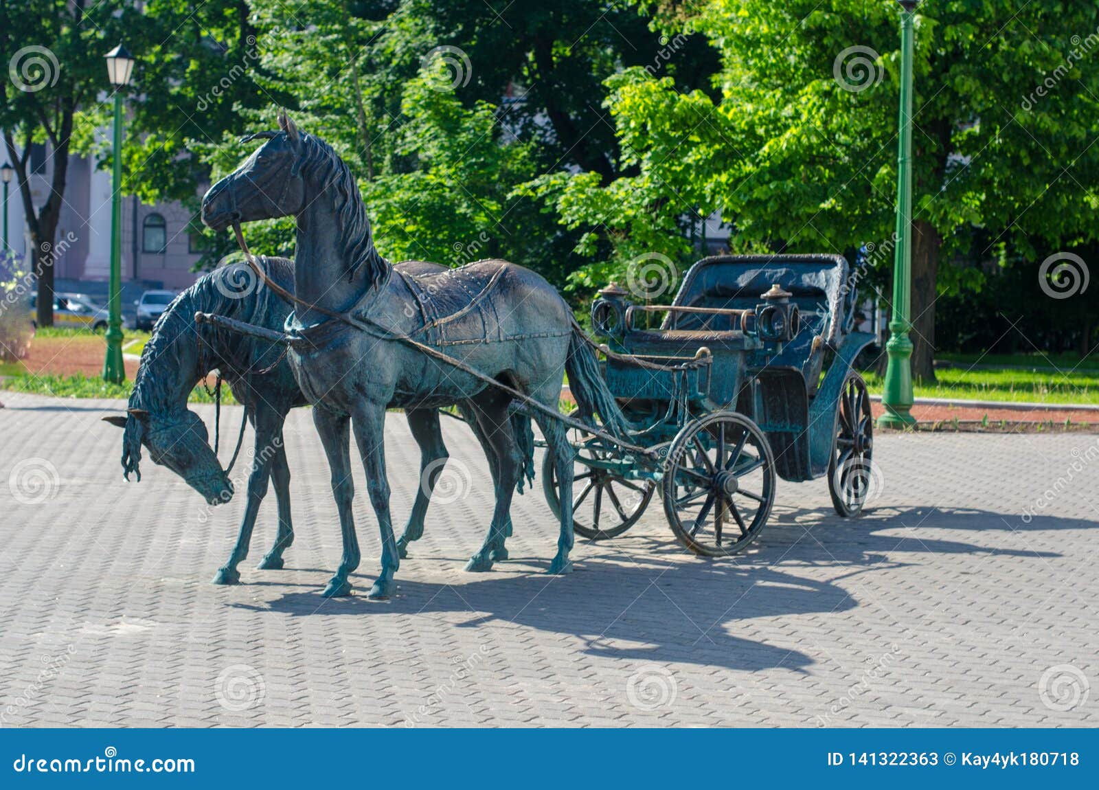 Iron, Bronze Horses with a Carriage in the Park Editorial Stock Photo ...