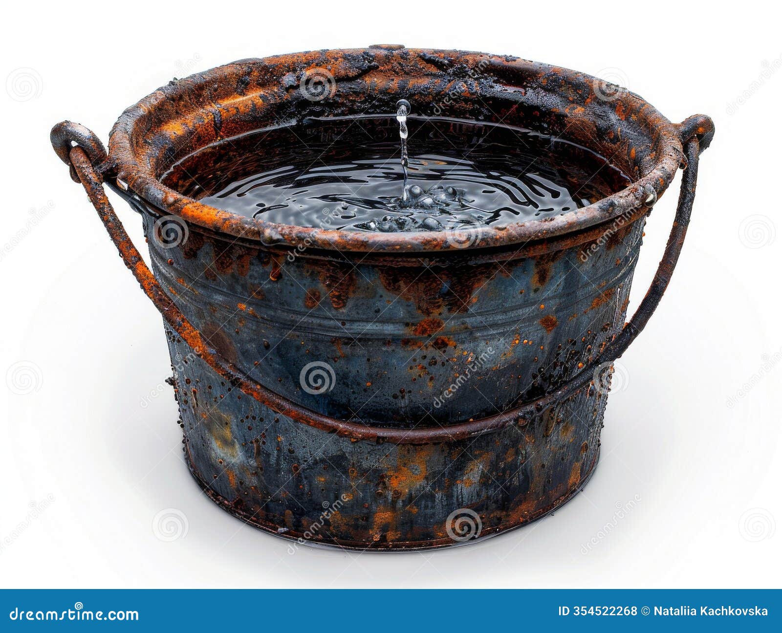 Iron Bucket Filled with Water on a White Background Stock Illustration ...