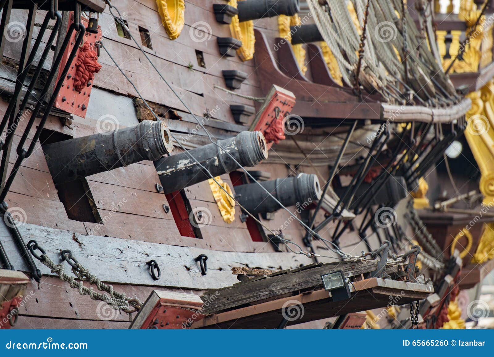 Iron cannon on sail ship stock photo. Image of transportation - 65665260