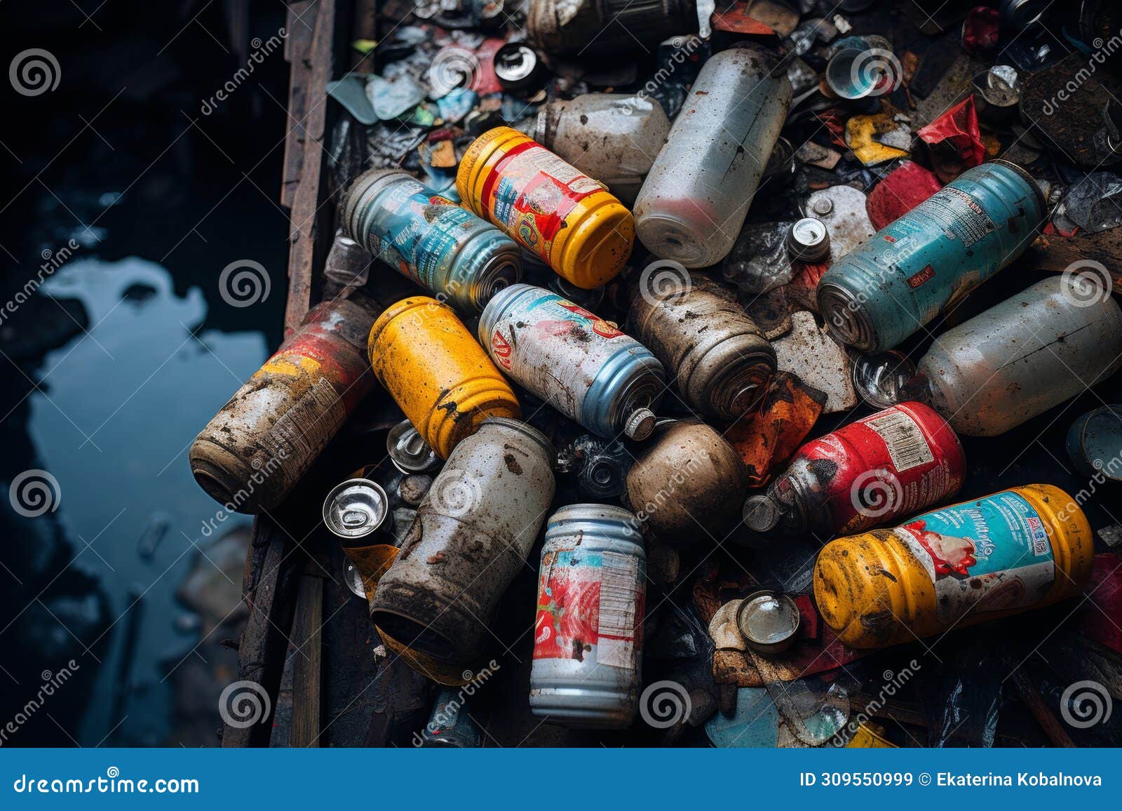 Iron Cans and Plastic Beverage Bottles, Garbage Waste Dump, Close Up ...