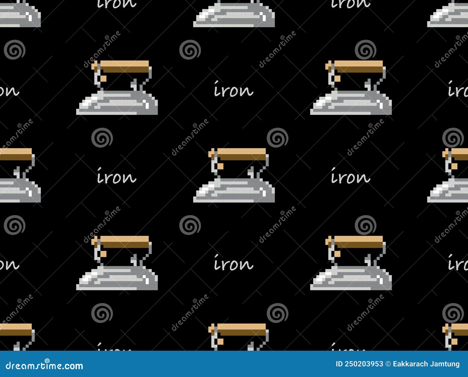 Iron Seamless Pattern on Black Background. Pixel Style Stock Vector ...