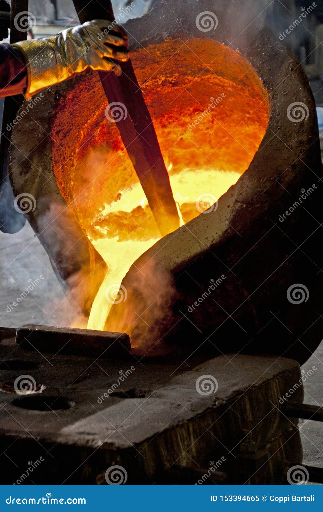 Pouring of liquid metal stock image. Image of manufacturing - 153394665