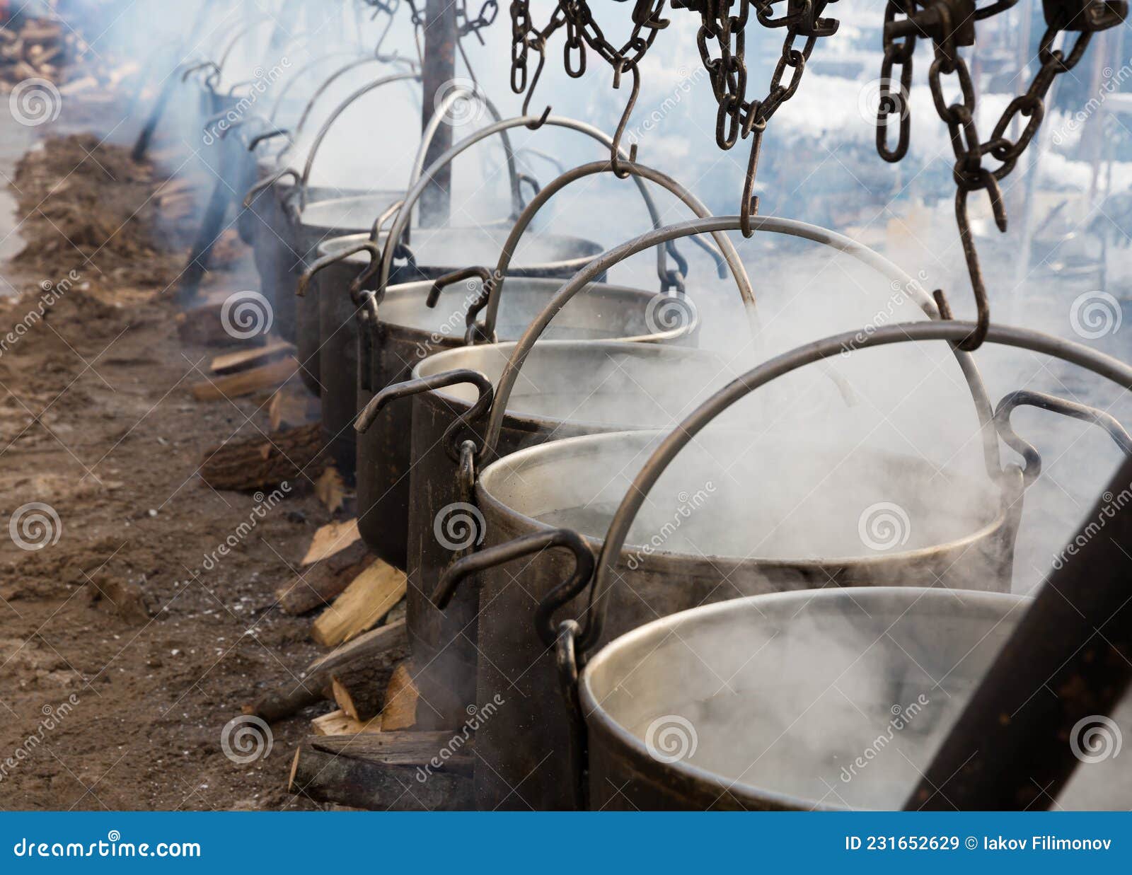 Iron Cauldrons for Cooking in Open Fire Stock Image - Image of medieval ...